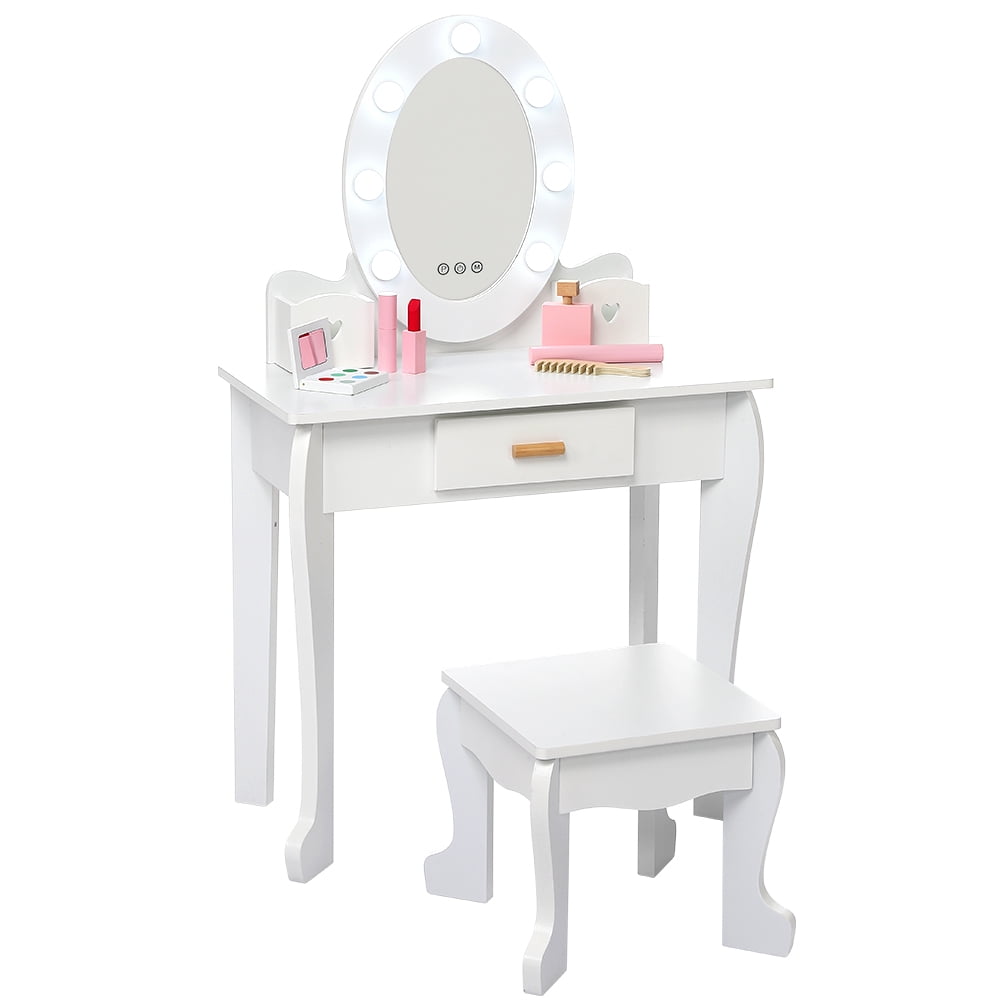 Garvee Girls' Vanity Table and Chair Set, Kids Makeup Dressing Table ...