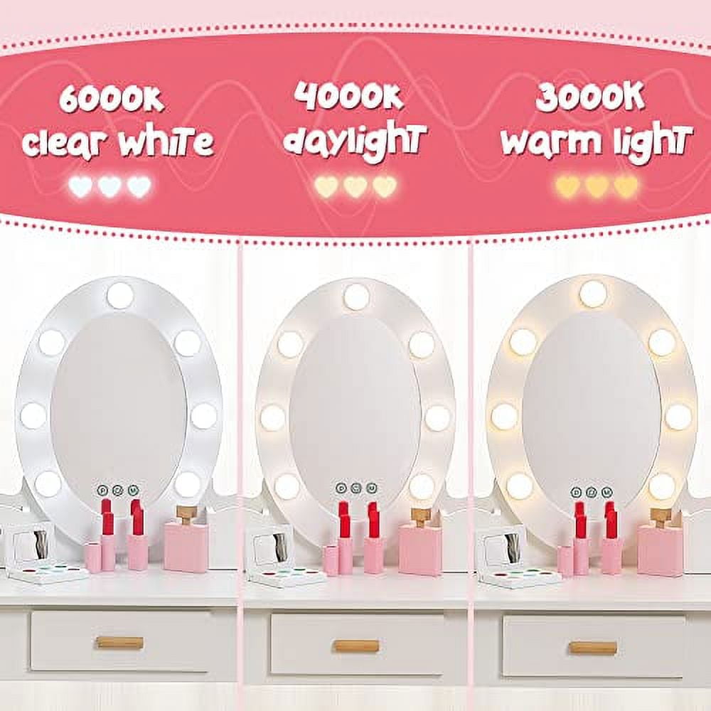 Kids Vanity Set with Drawer and Stool, Girls Vanity Set with with ...
