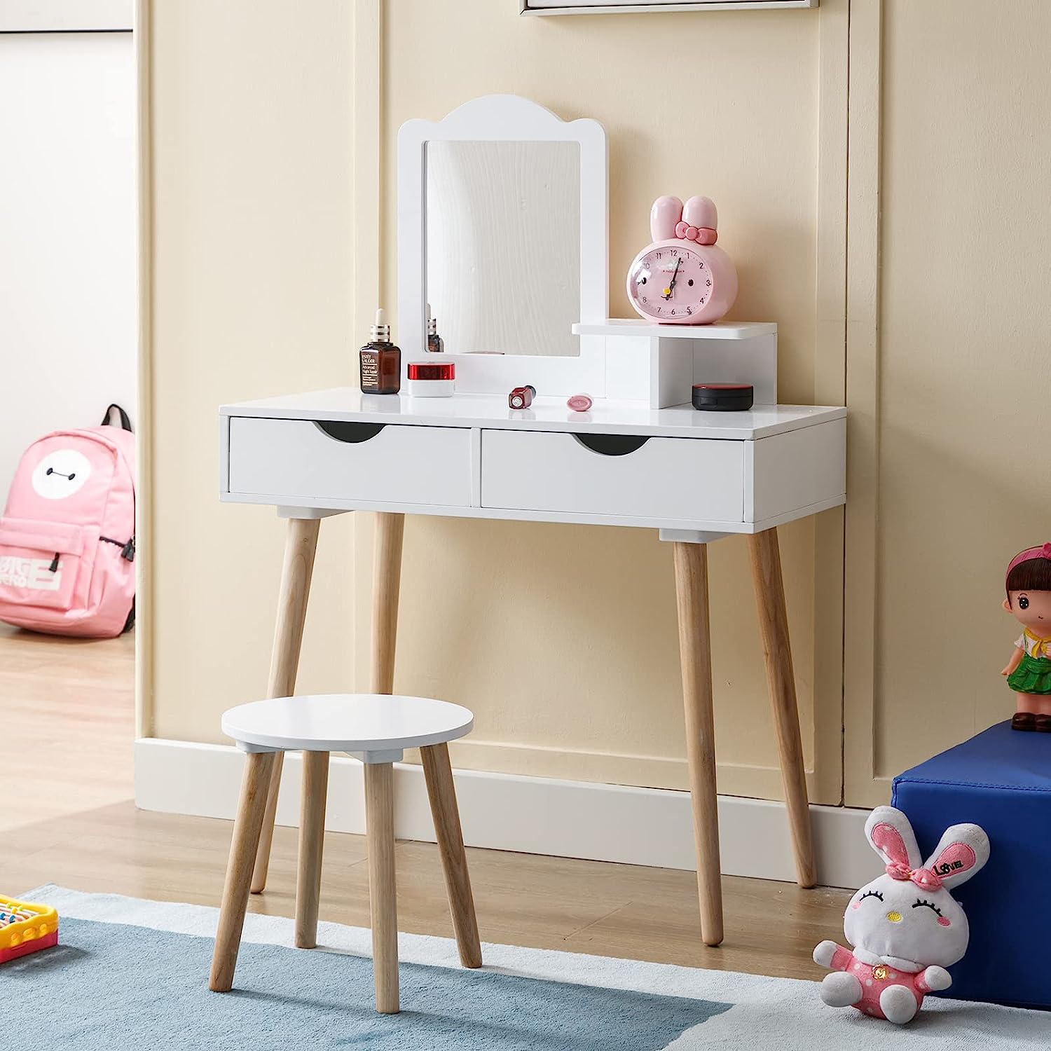 Kids Vanity Set, Linor Girls Vanity Set with Mirror and Stool, Girls ...