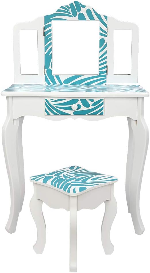 Kids Vanity Set,Vanity Table and Chair with Three-Fold Mirror,Single ...
