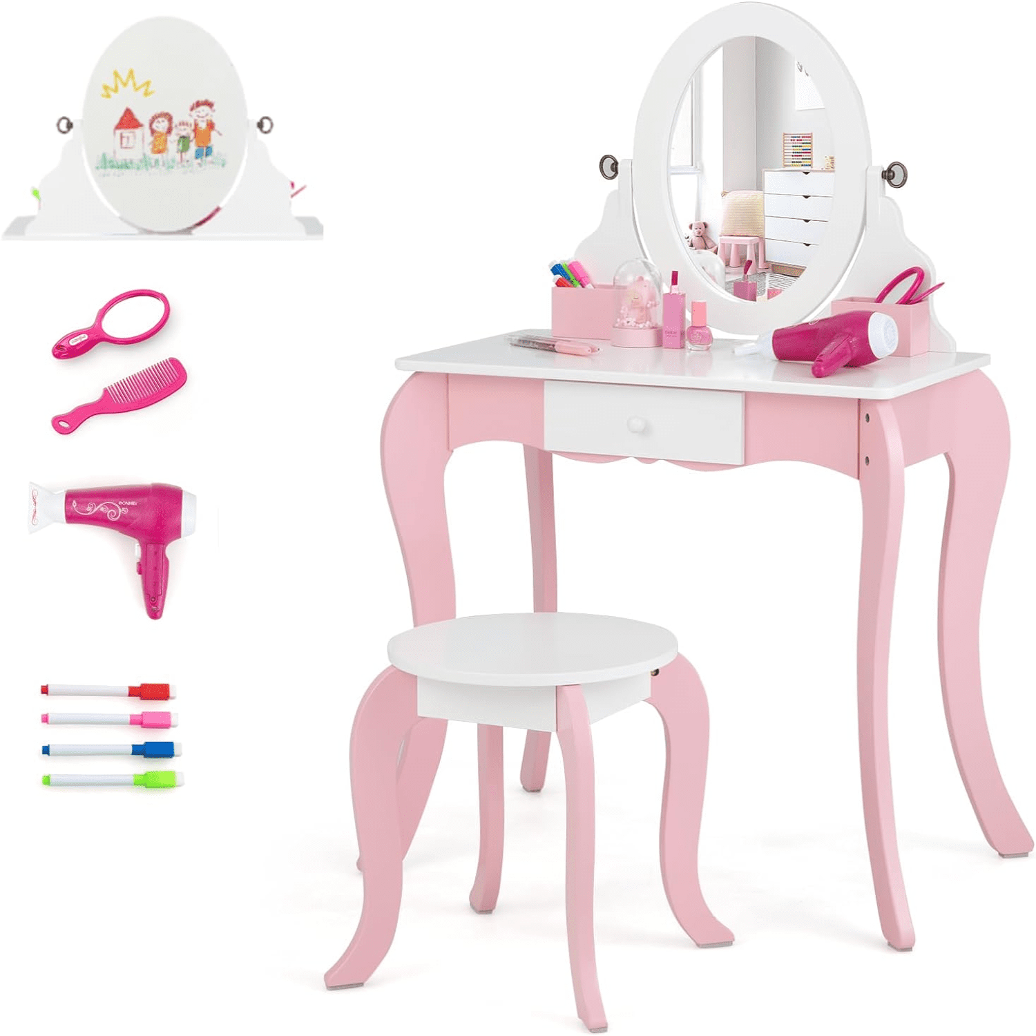 Kids Vanity Strawberry Themed Princess Makeup Vanity Set for Little ...