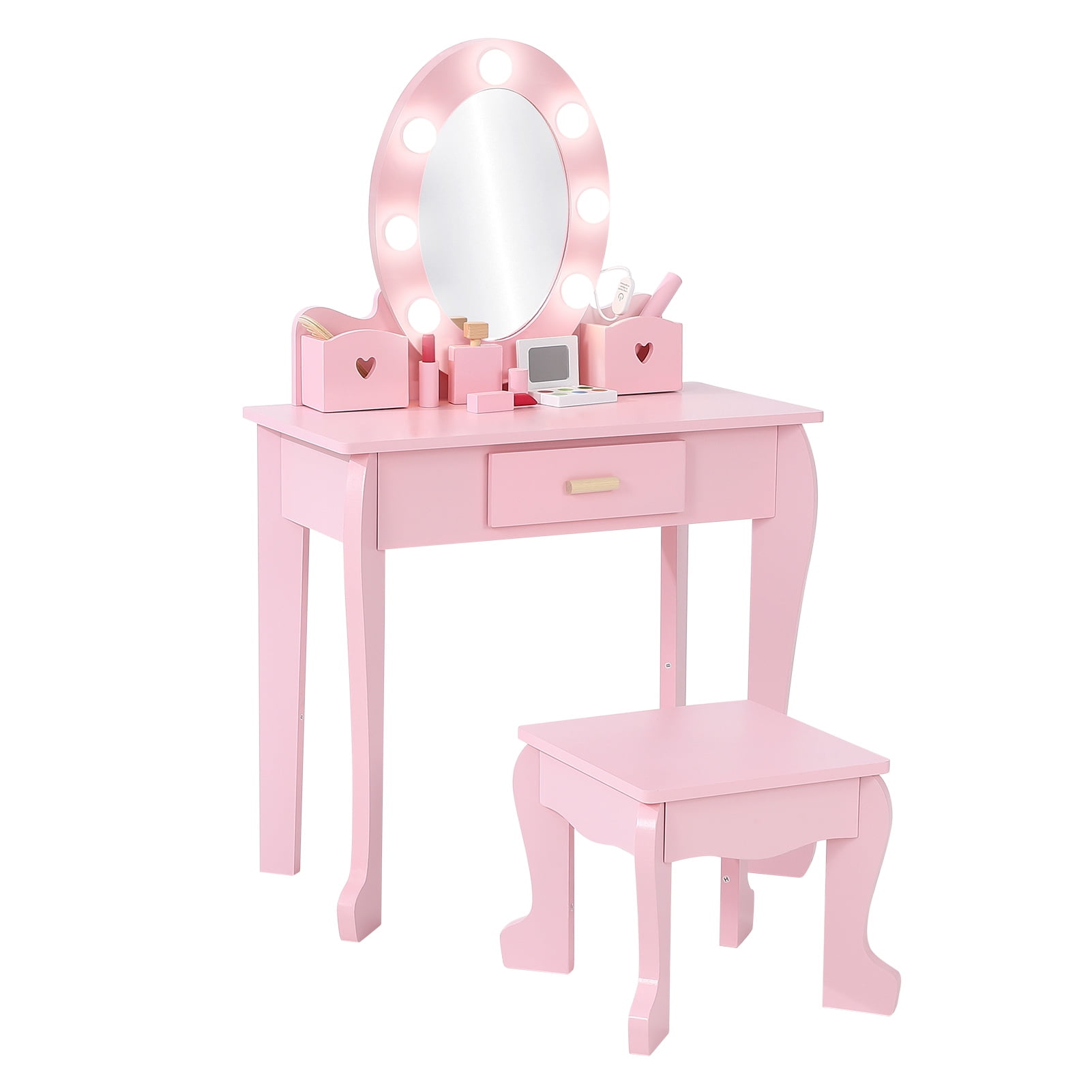 Kids' Vanity Table and Chair Set with Mirror, Cirls' Makeup Dressing ...