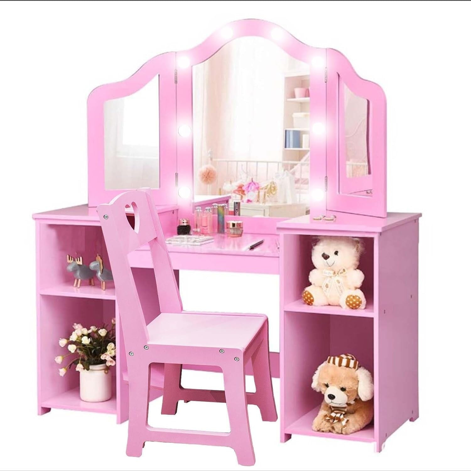Garvee Kids Vanity Table, Princess Makeup Desk & Chair Set withTouch ...