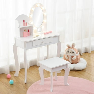 Kids Vanity Set with Mirror and Drawer - Girls' Vanity Table and Chair ...