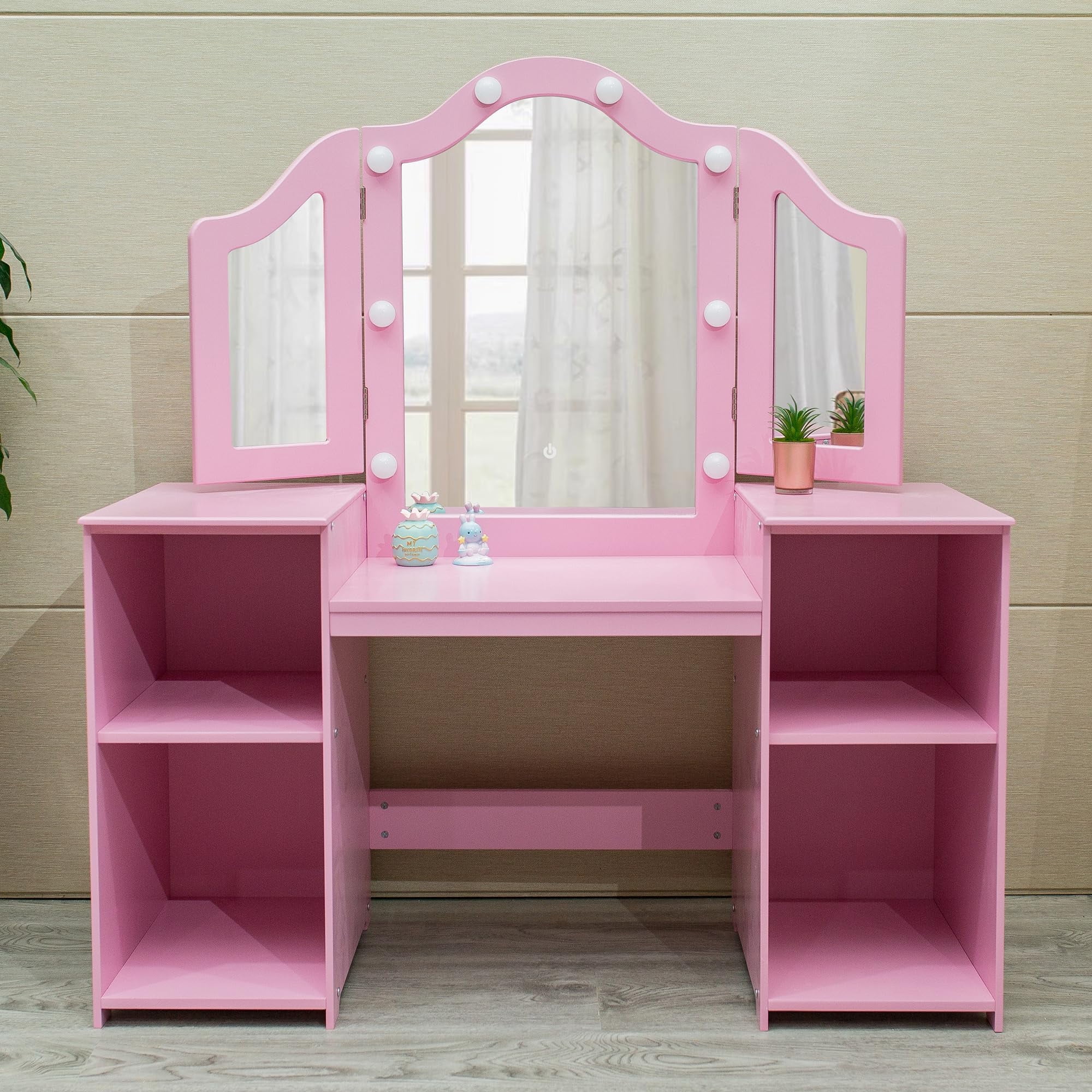 Kids Vanity Table and Chair Set,Princess Makeup Table with Tri-Folding ...