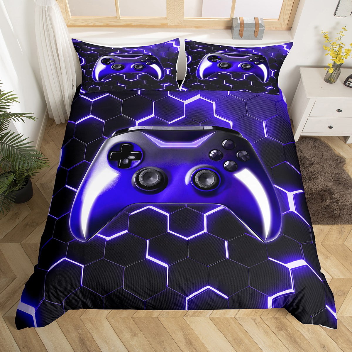 Video Games Gamer Comforter Cover Deep Blue and Black Gaming Bedding ...