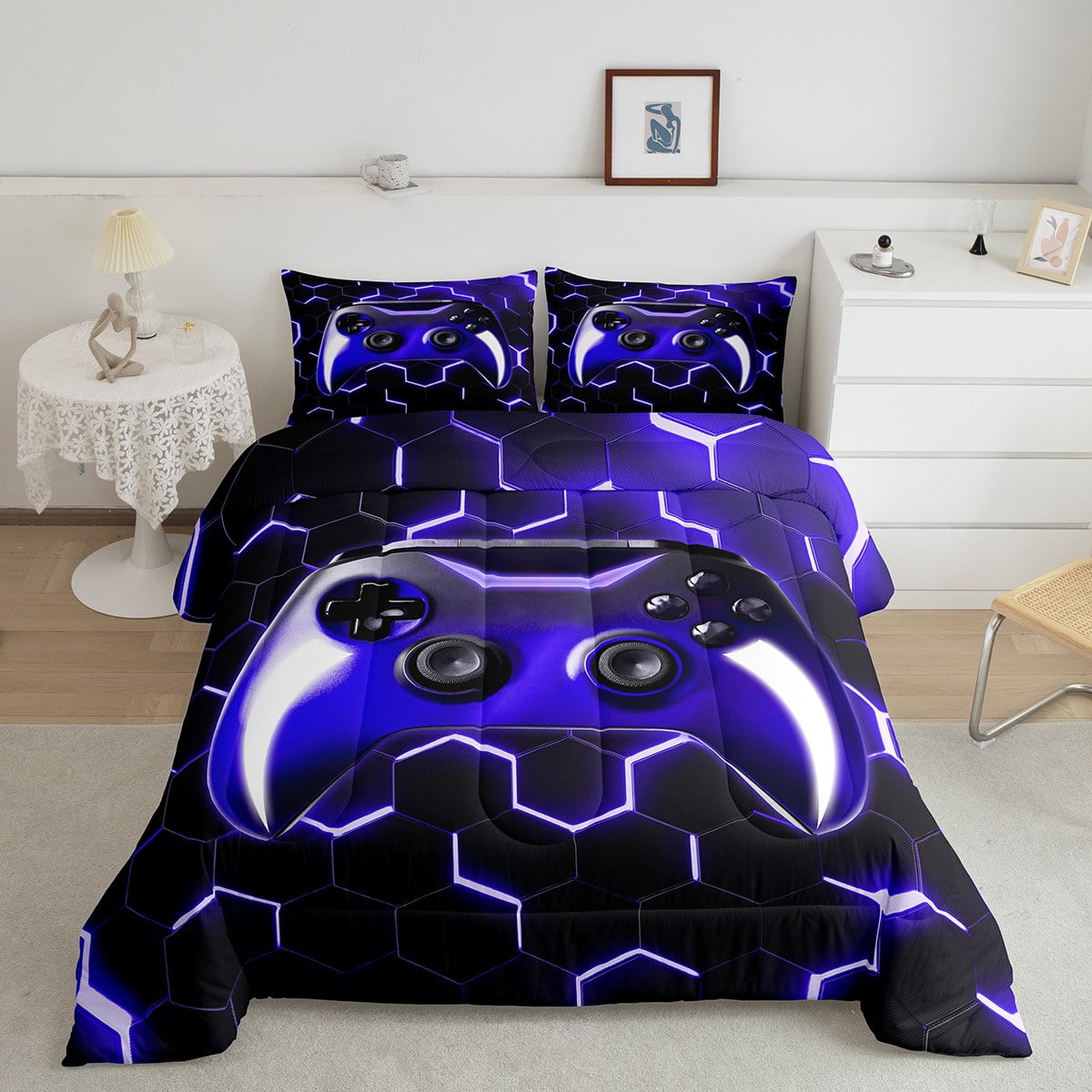 Video Games Gamer Comforter Set Deep Blue and Black Gaming Bedding ...