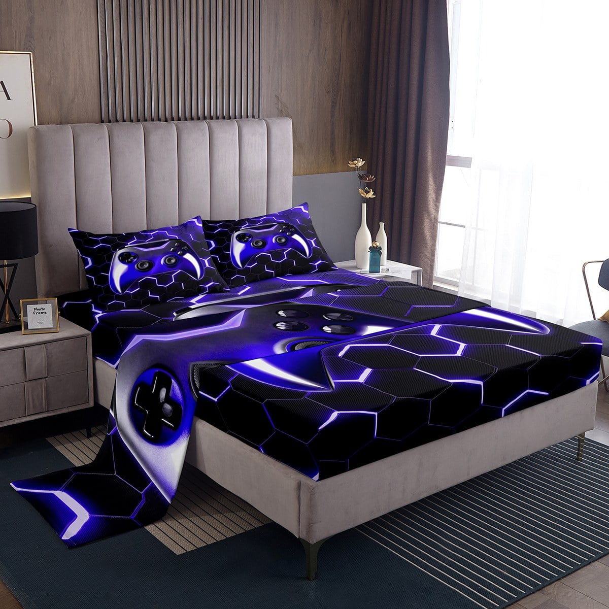 Video Games Gamer Sheet Set Deep Blue and Black Gaming Sheets Teens, 3D ...