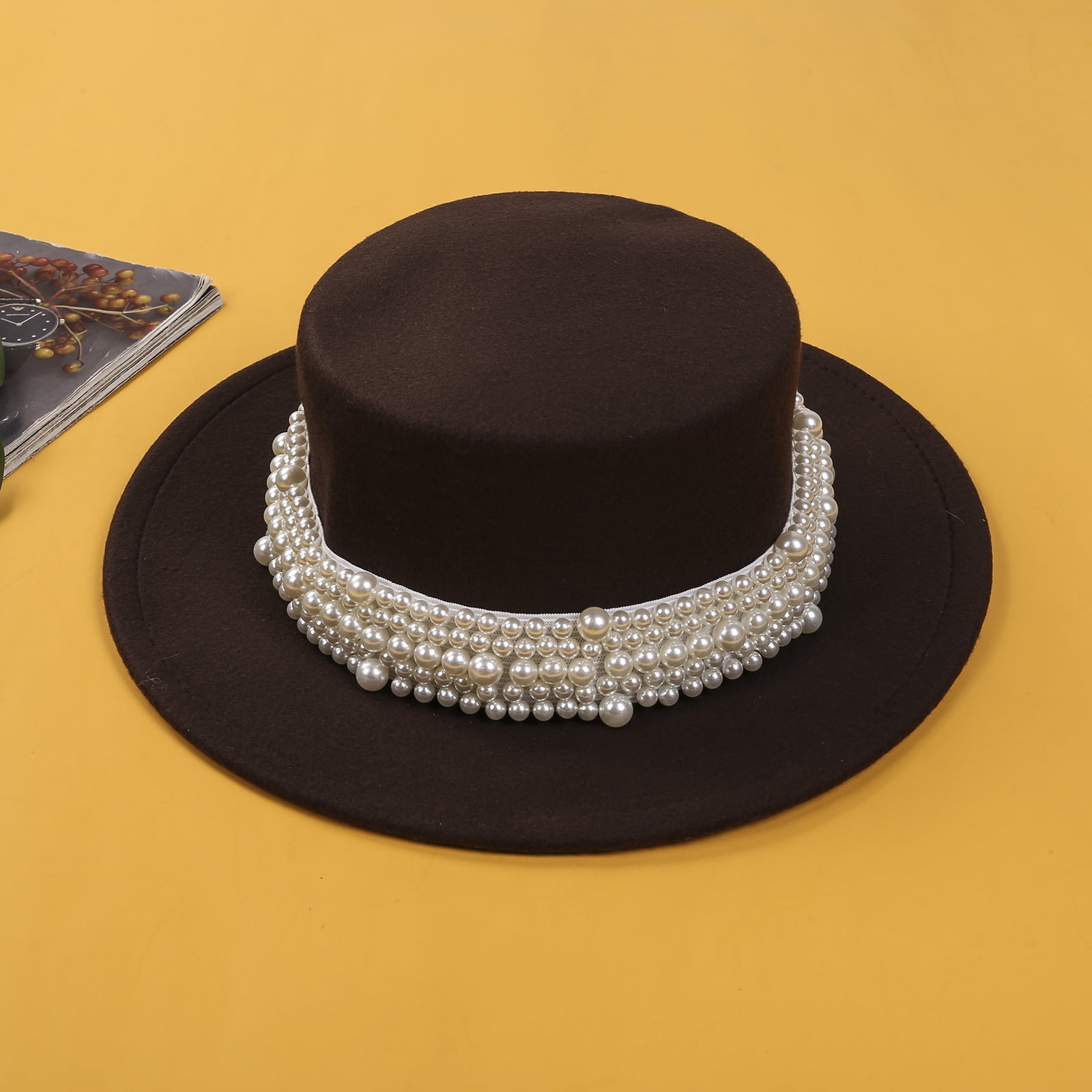 Kids Vintage Bowler Hat, Toddler Girls Elegant Wide Brim Pearl Flat-top ...