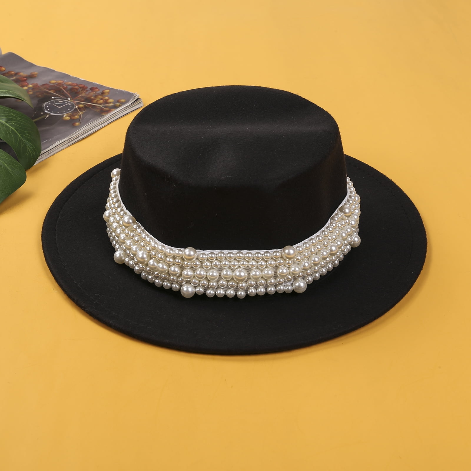 Kids Vintage Bowler Hat, Toddler Girls Elegant Wide Brim Pearl Flat-top ...