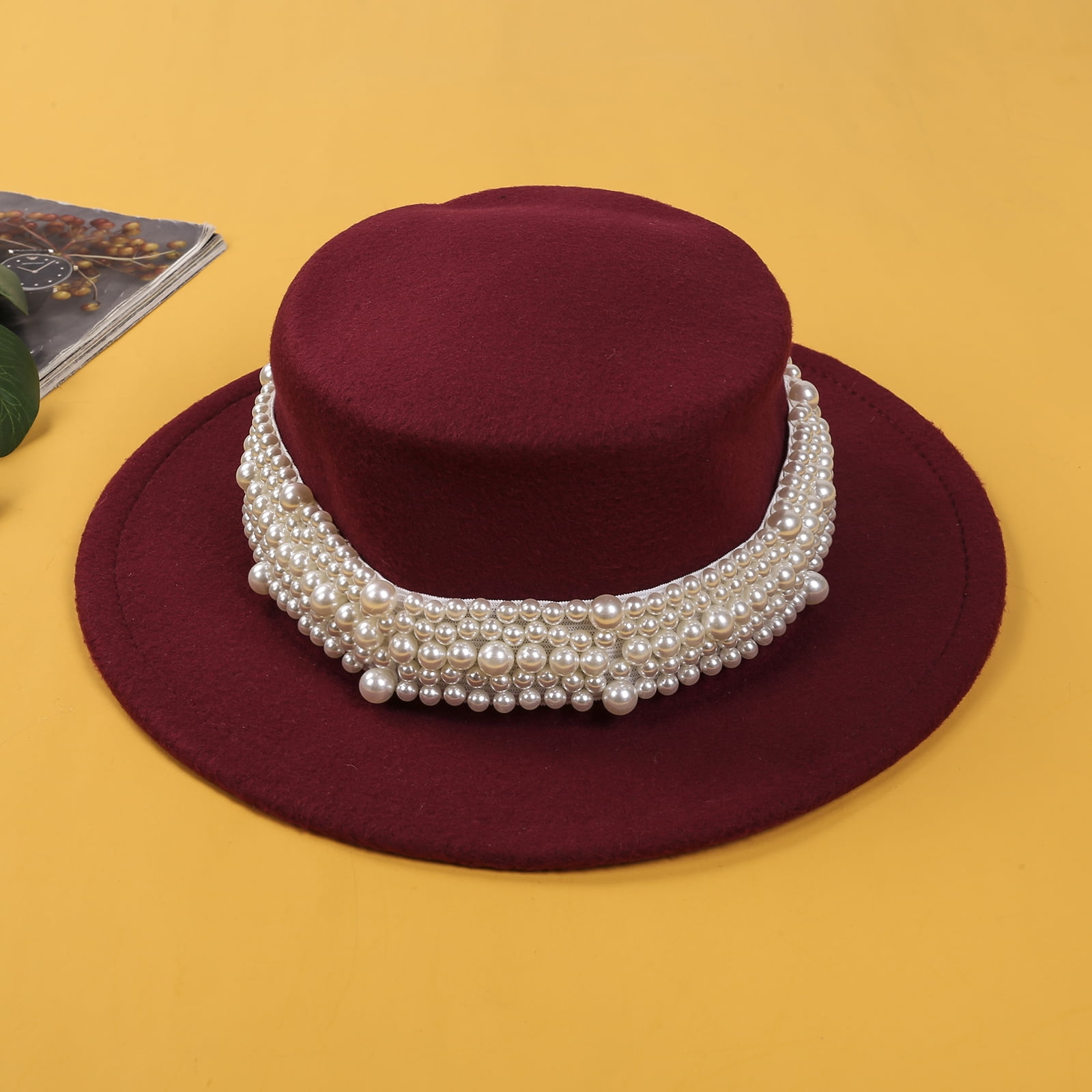 Kids Vintage Bowler Hat, Toddler Girls Elegant Wide Brim Pearl Flat-top ...