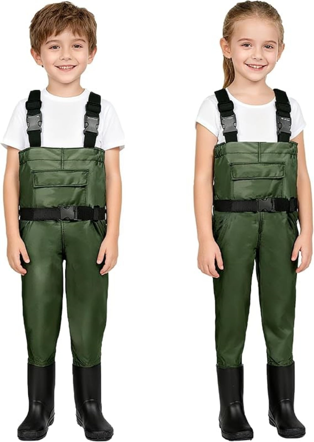 Kids Waders Waterproof PVC All-in-One with Adjustable Straps for ...