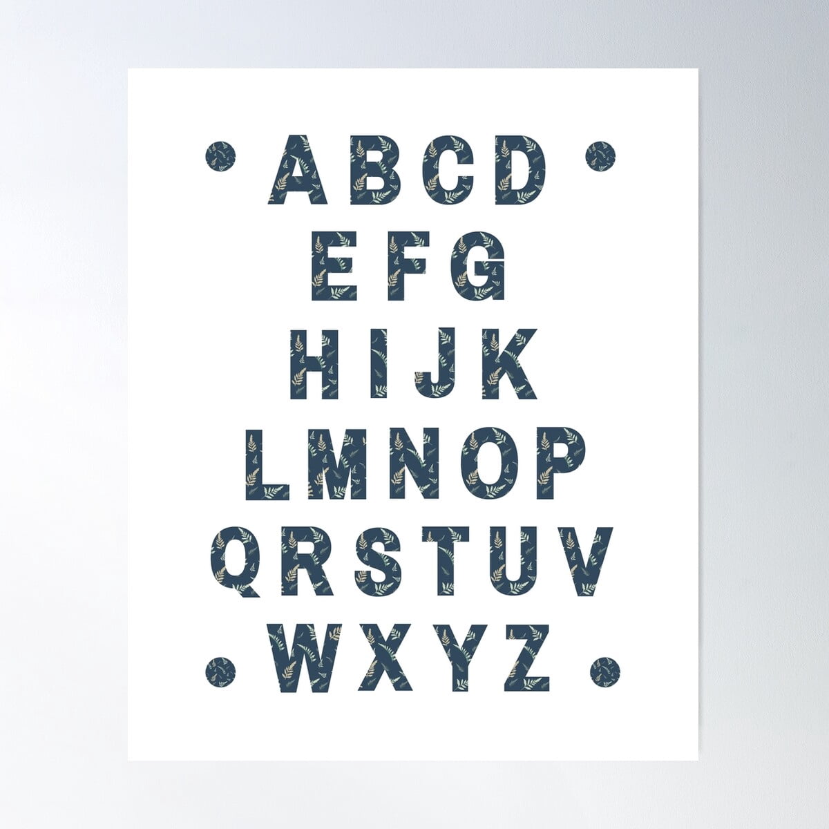 Kids Wall Art Alphabet Dark Blue Leaves Theme Poster Wall Art, Modern ...