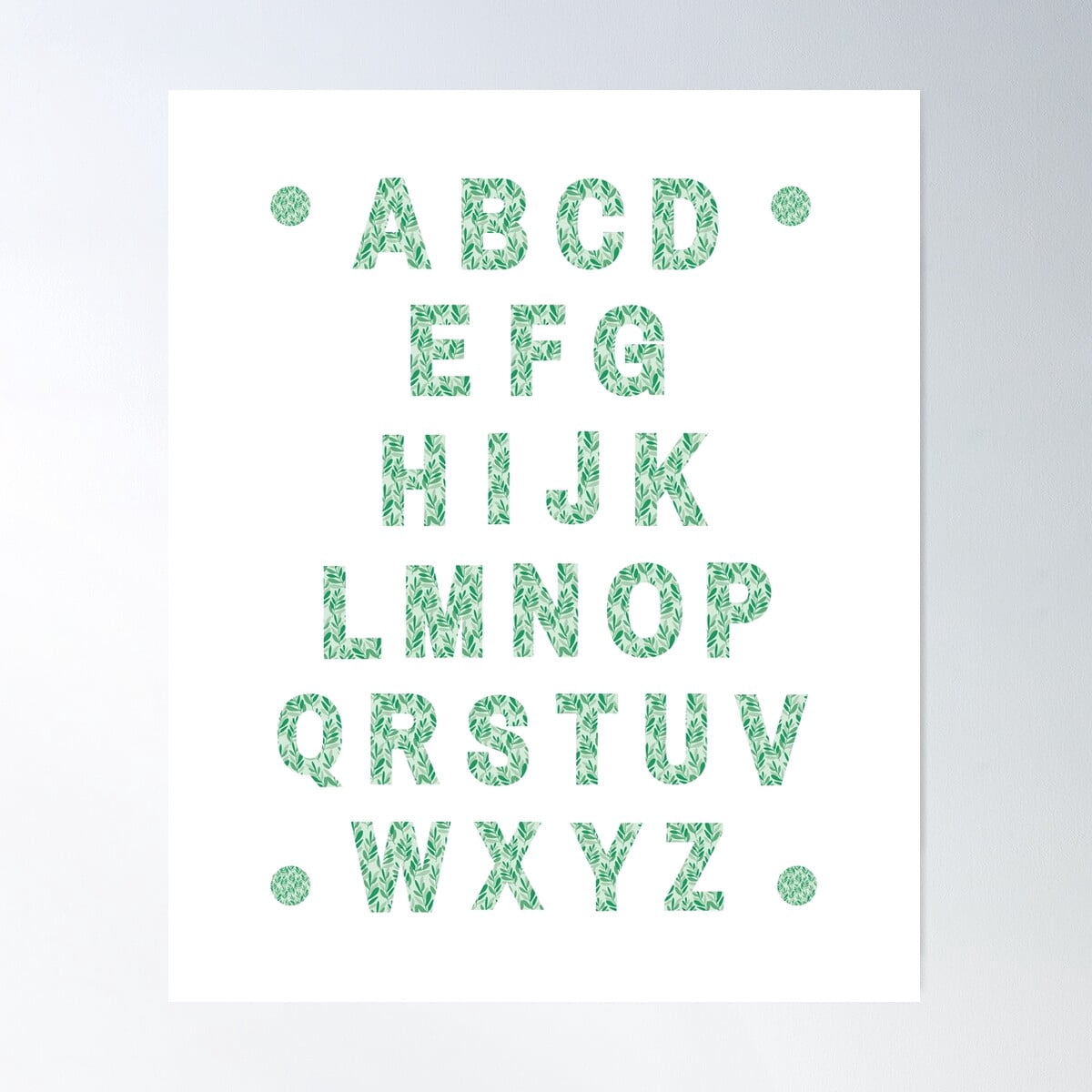 Kids Wall Art Alphabet Leafy Green Theme Poster Wall Art, Modern Wall ...