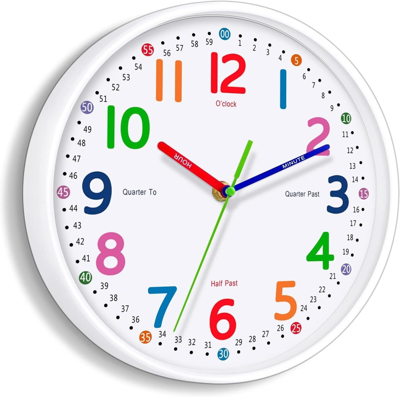 Kids Wall Clock: Telling Time Teaching Wall Clocks Silent Non-Ticking ...