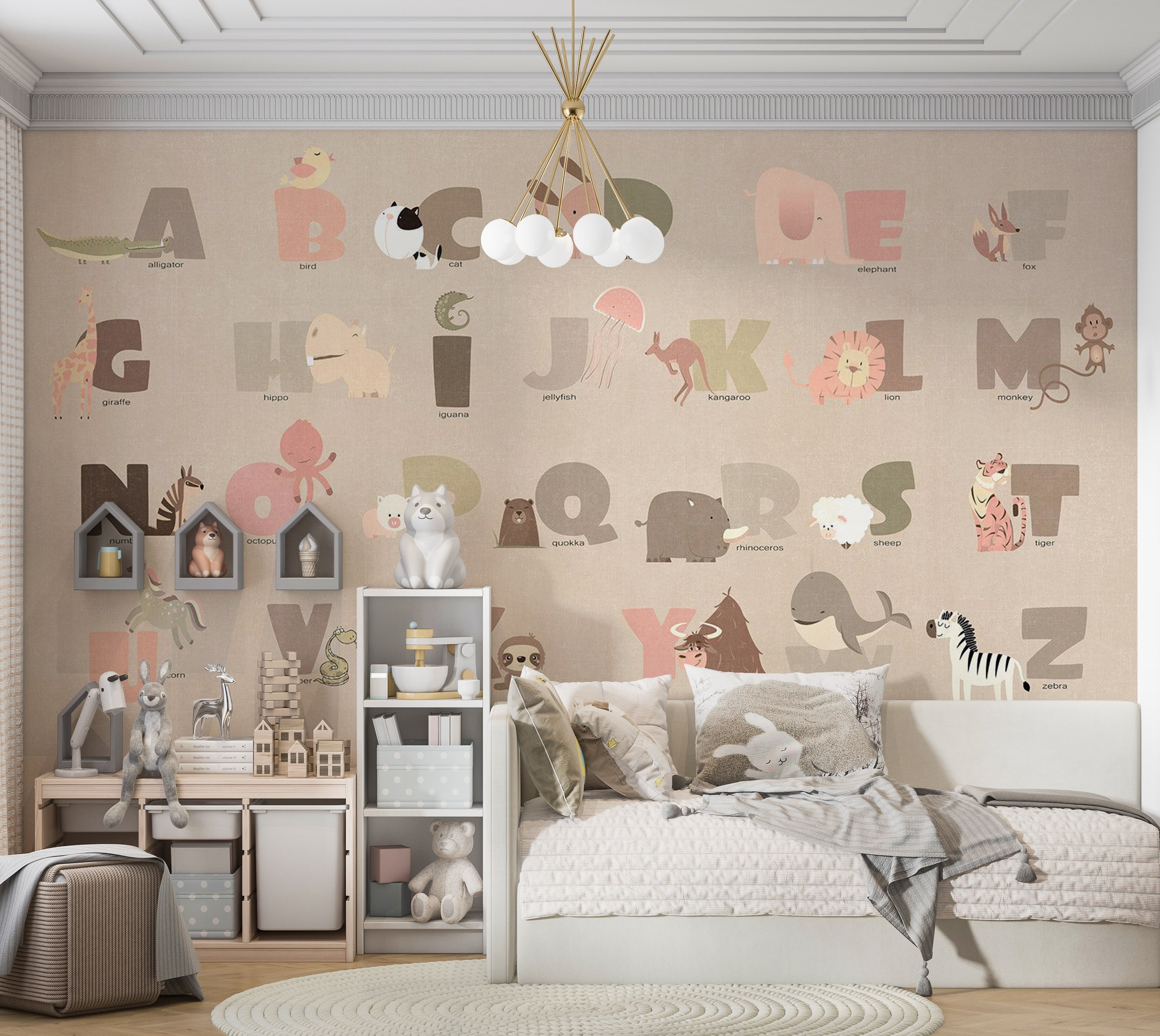 Kids Wallpaper Wall Mural - Beige Alphabet - Walmart.com