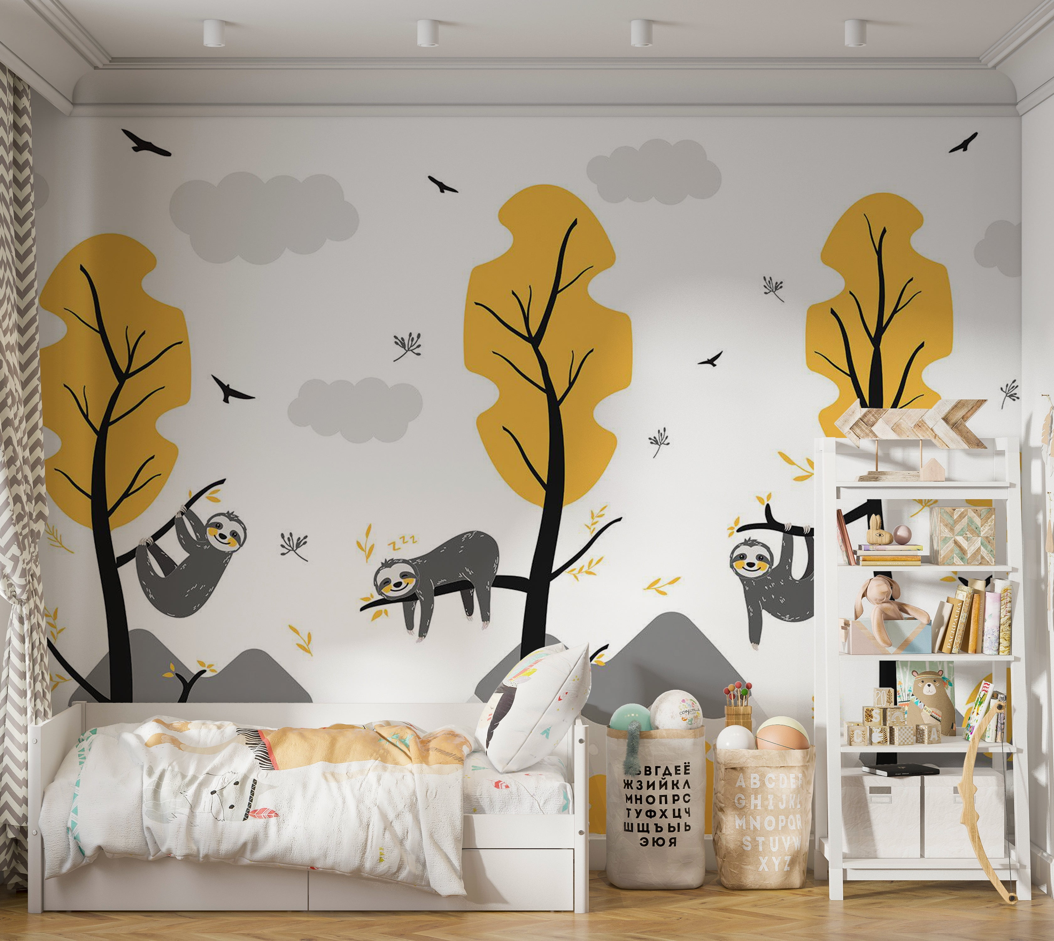 Kids Wallpaper Wall Mural - Cute Sloths - Walmart.com