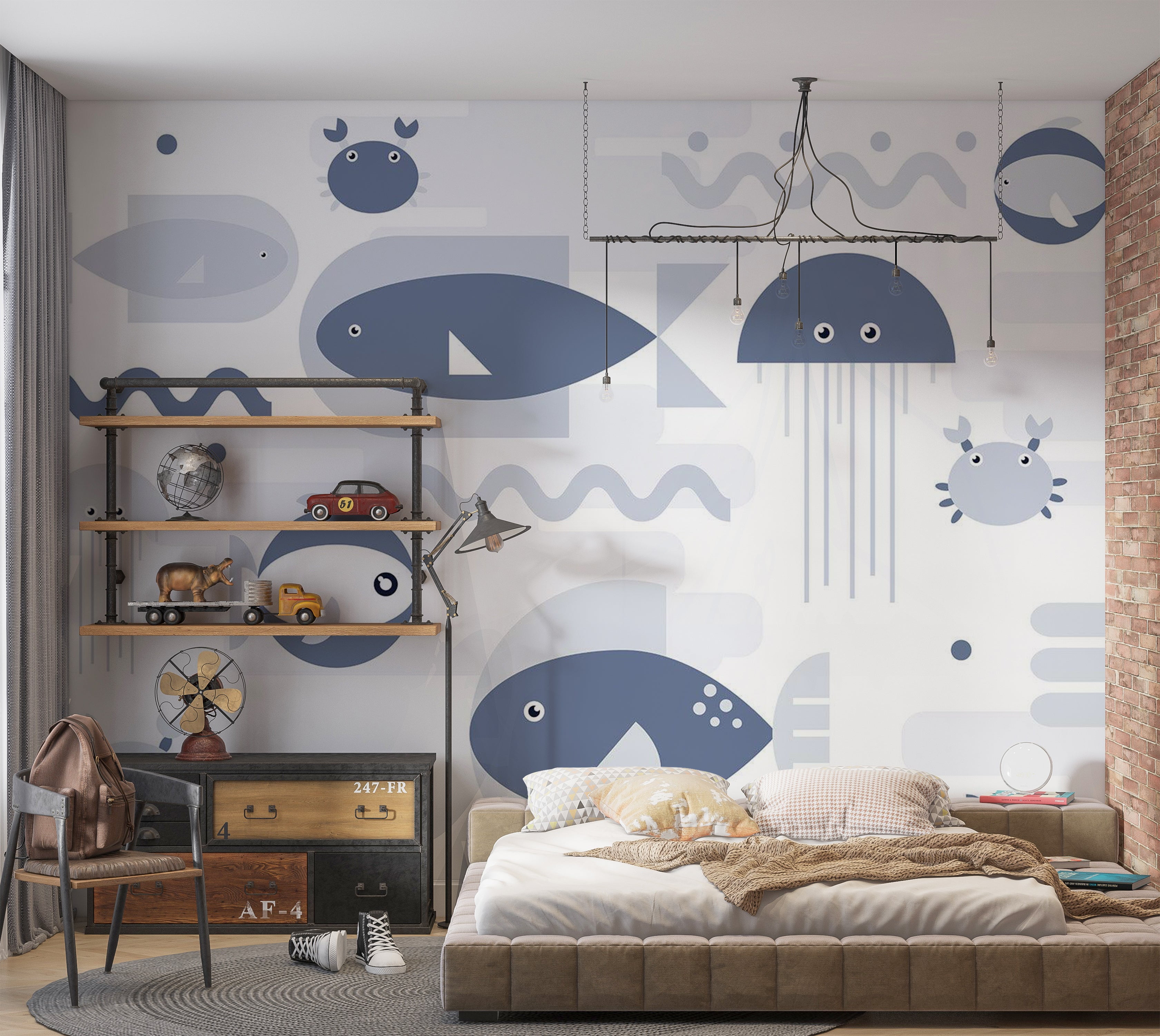 Kids Wallpaper Wall Mural - Geometric Fish and Crabs - Walmart.com