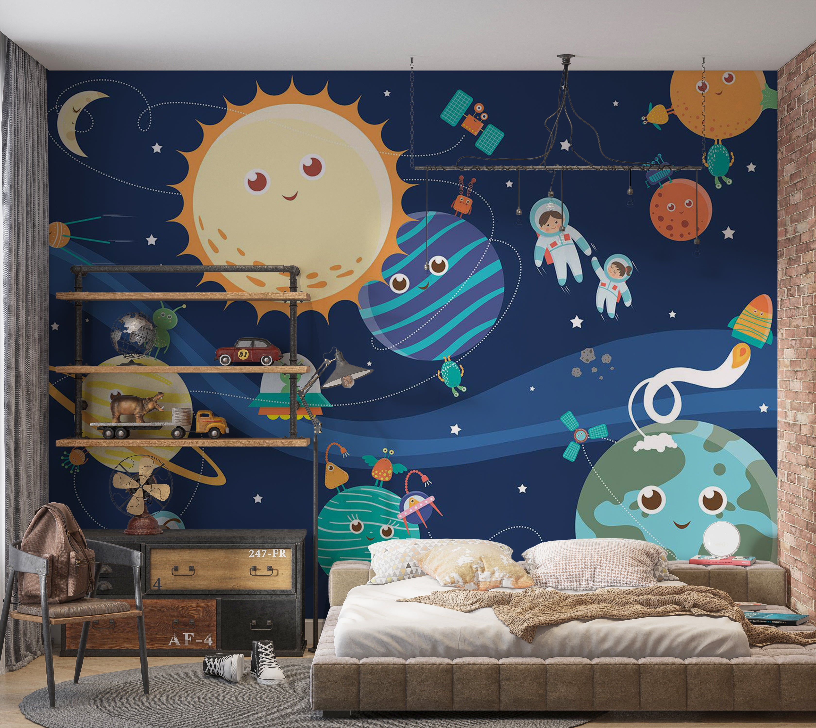 Kids Wallpaper Wall Mural - Happy Planets - Walmart.com