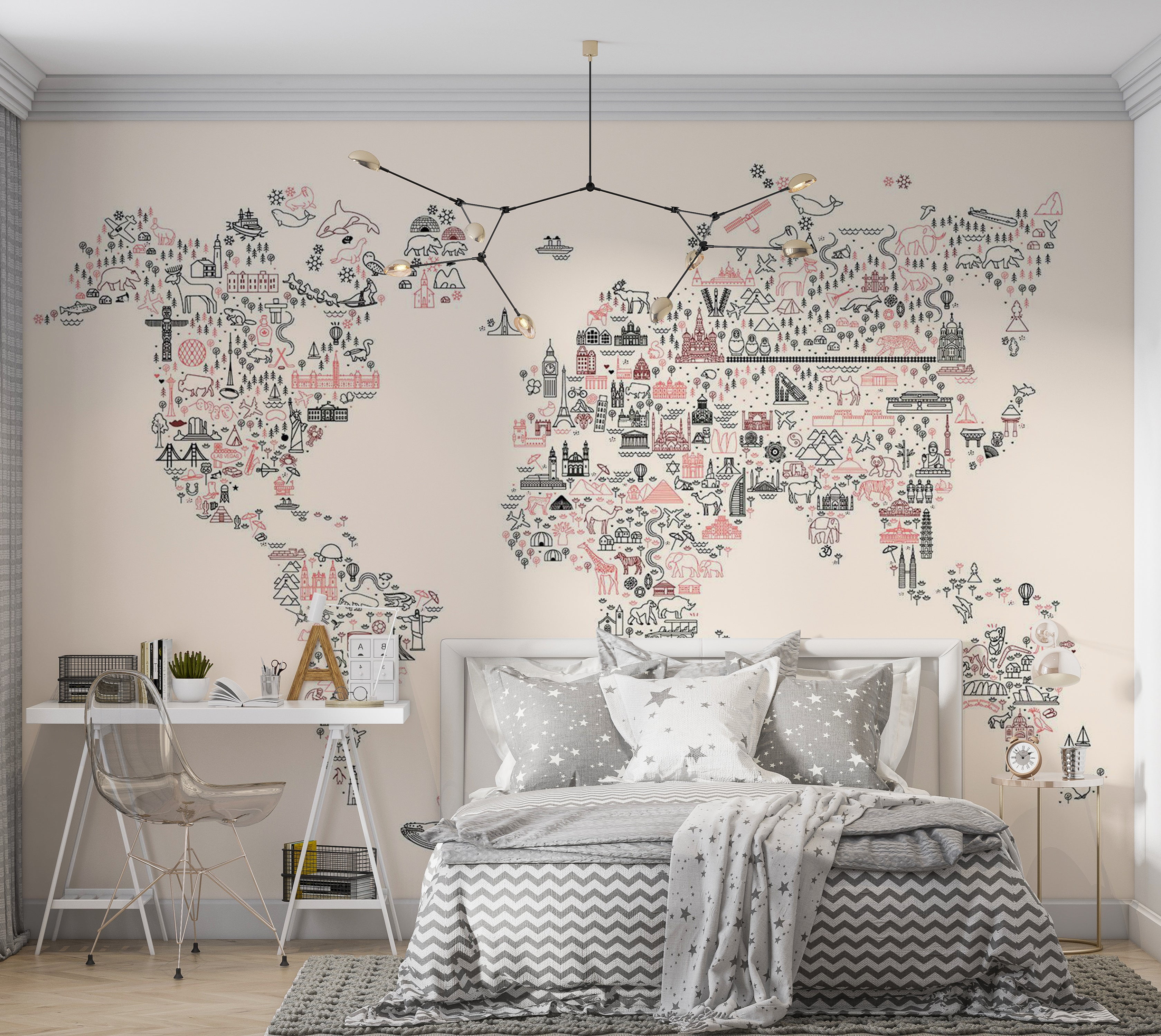 Kids Wallpaper Wall Mural - World Map With Icons - Walmart.com