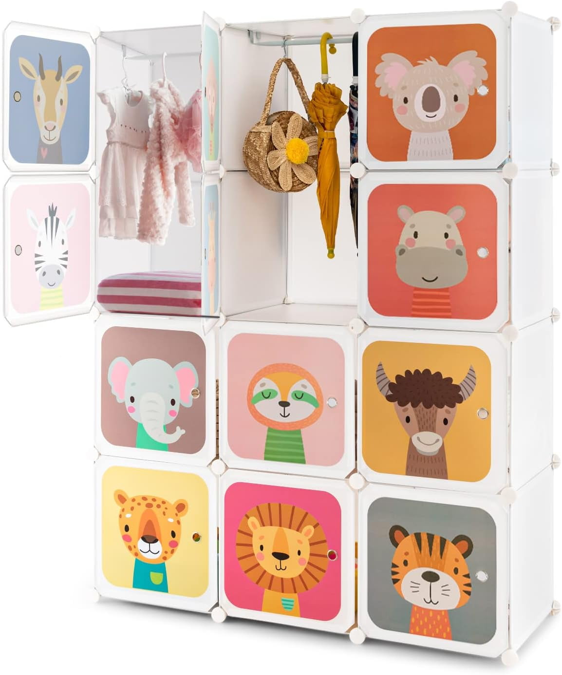 Kids Wardrobe Organizer, DIY Modular Closet with 12 Cubes & Hanging ...
