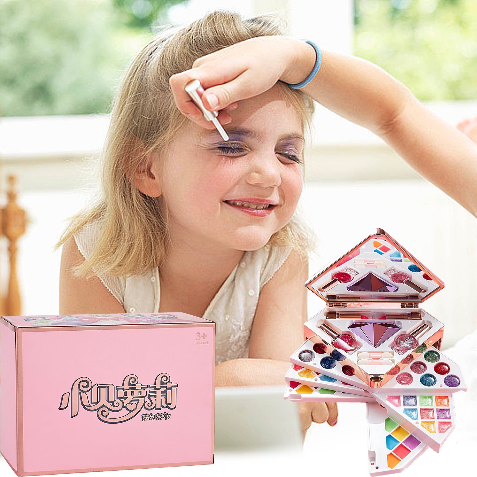 Kids Washable Makeup Kit | Cosmetic Bag Toy Set | 45 Color Palette + 2 ...