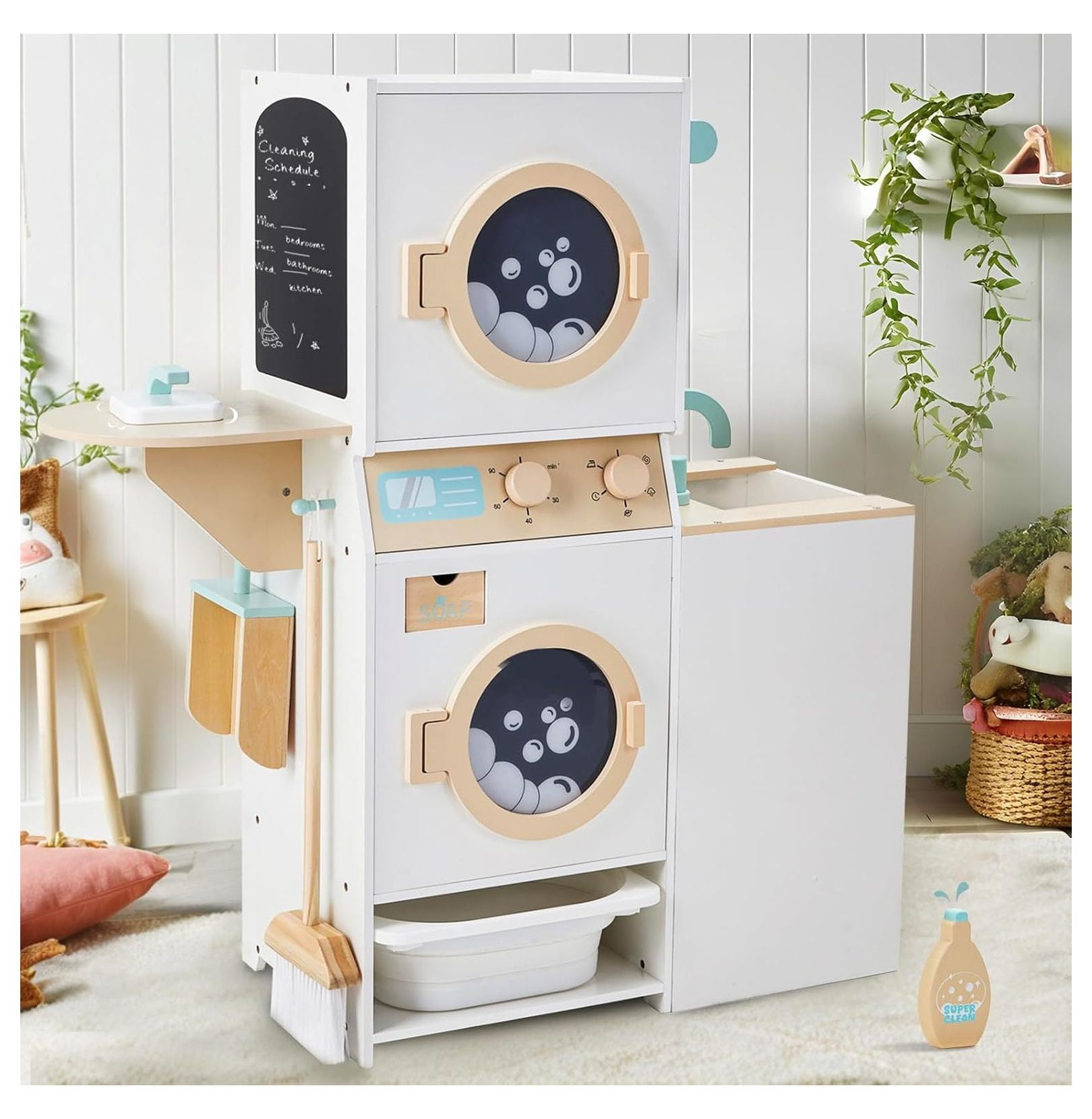 Kids Washer and Dryer Playset, Laundry Dryers Children's Pretend Wooden ...