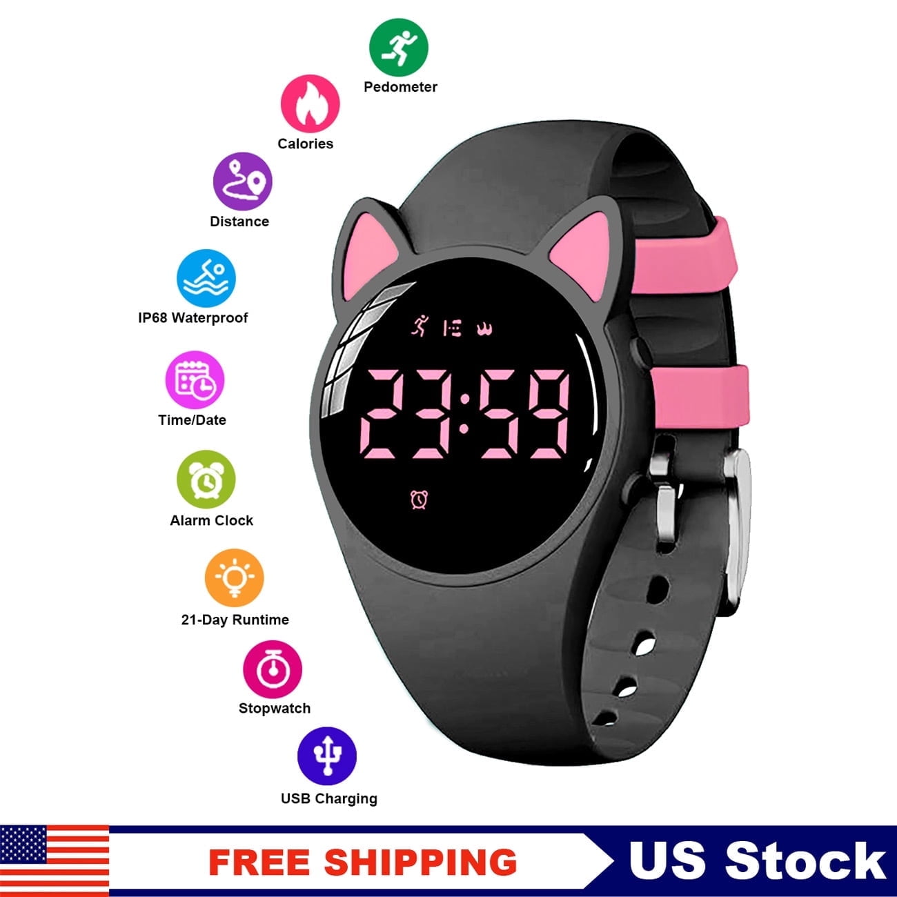 Kids Watch Pedometer for Boys Girls Waterproof Digital Sports Watch ...