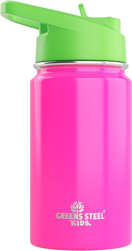 Kids Water Bottle - 12oz Pink | Leak Proof With Straw & Handle | 24 ...
