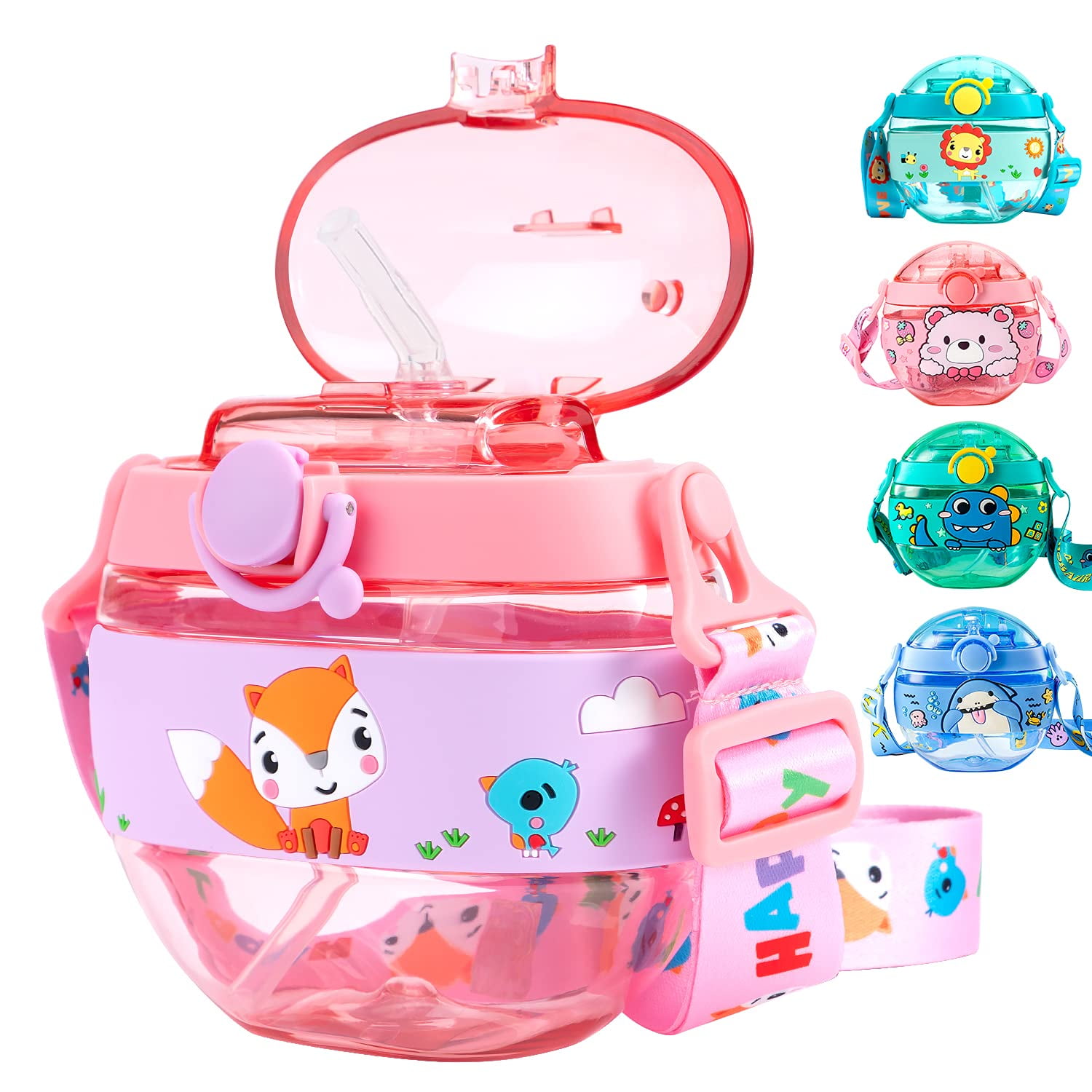 Kids Water Bottle with Straw BPA Free Water Bottles with Leak Proof ...