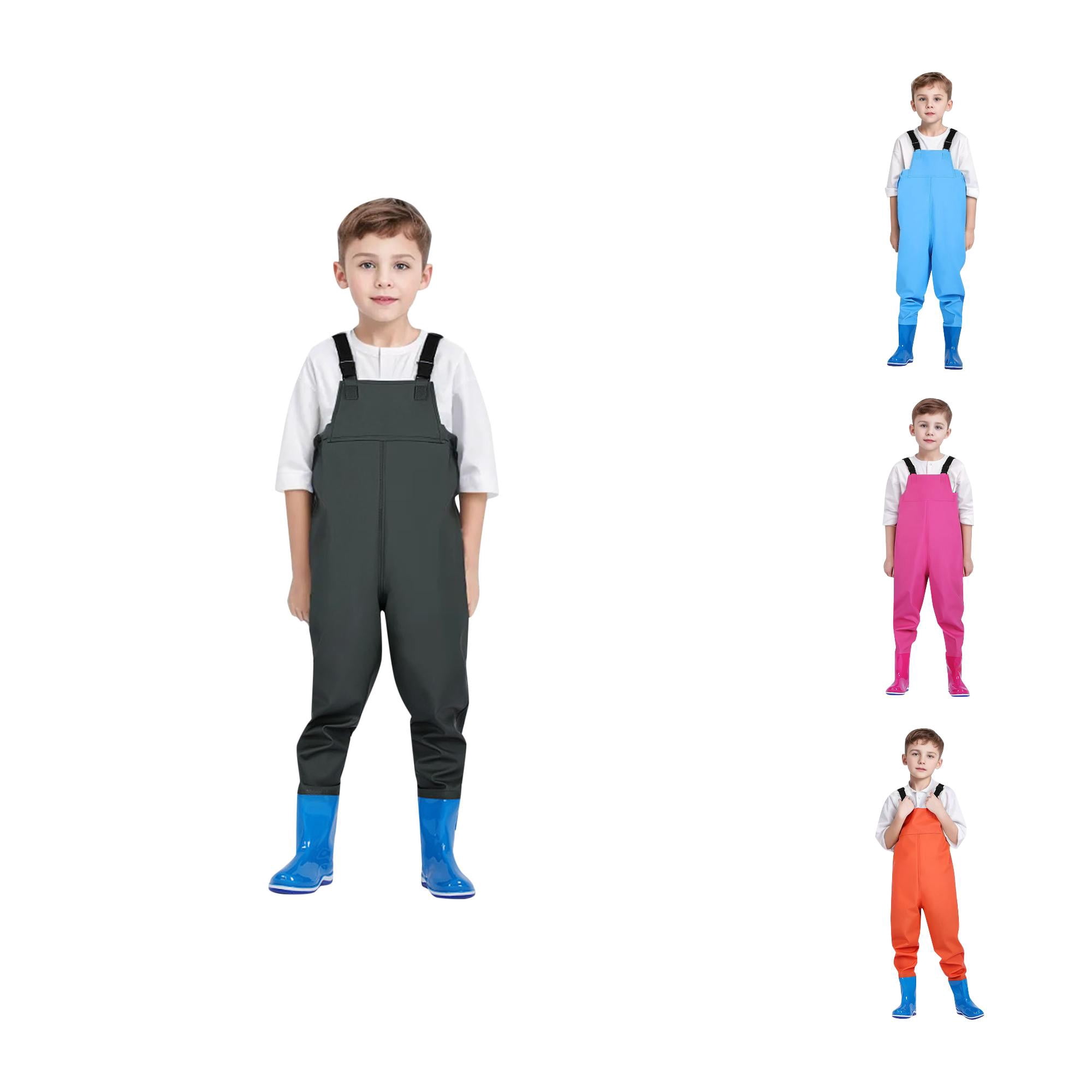 Kids Waterproof Overall Waders with Attached Boots, Chest High Fishing ...