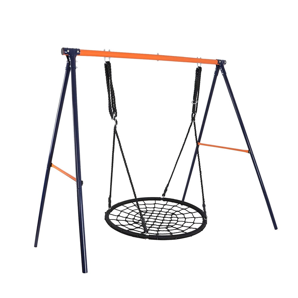 Kids Web Swing Set - 40’’ Spider Net Tree Swing and Metal Swing Frame ...