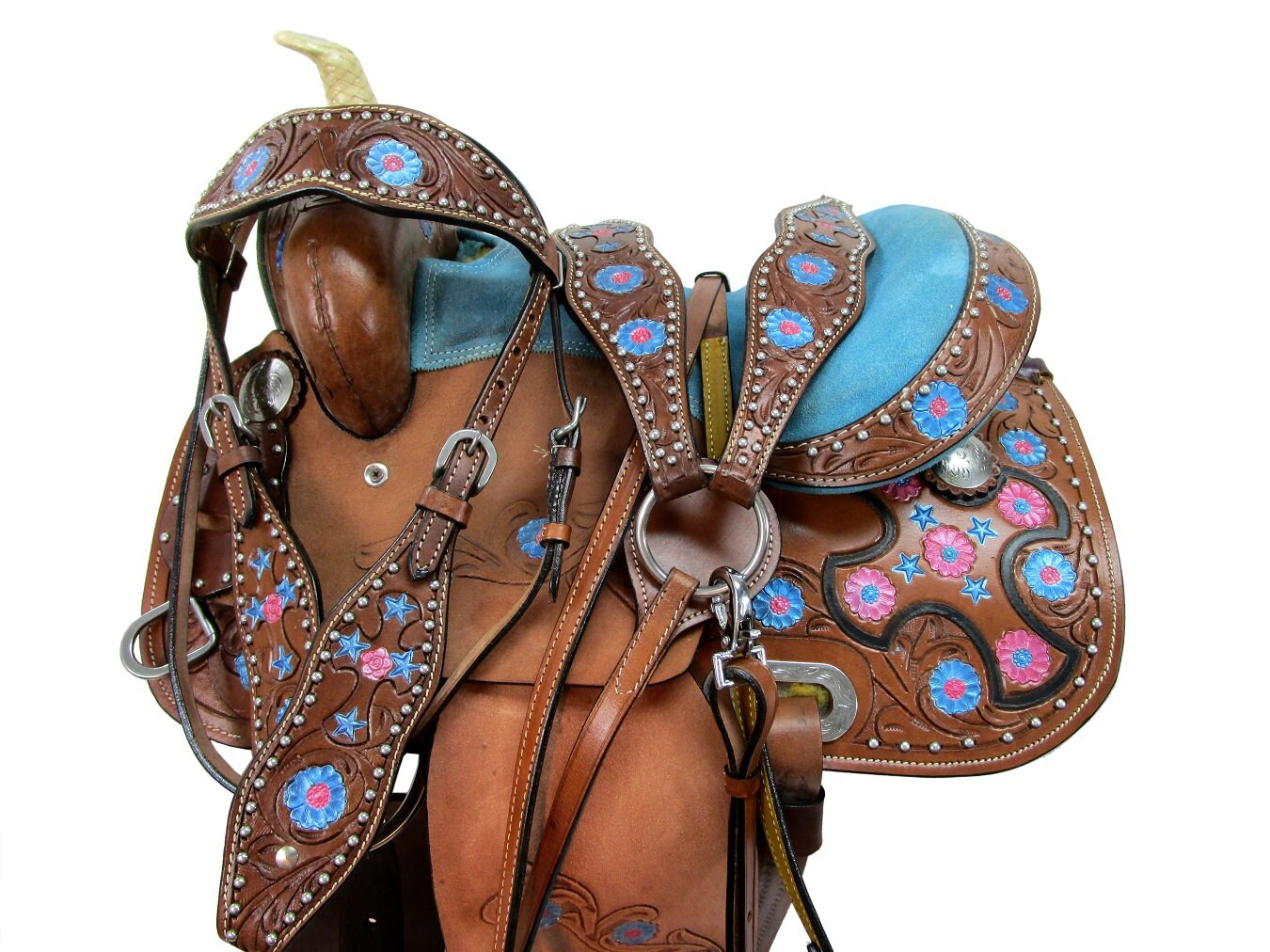Kids Western Saddle Youth Barrel Racing Trail Horse Pony Leather Tack ...