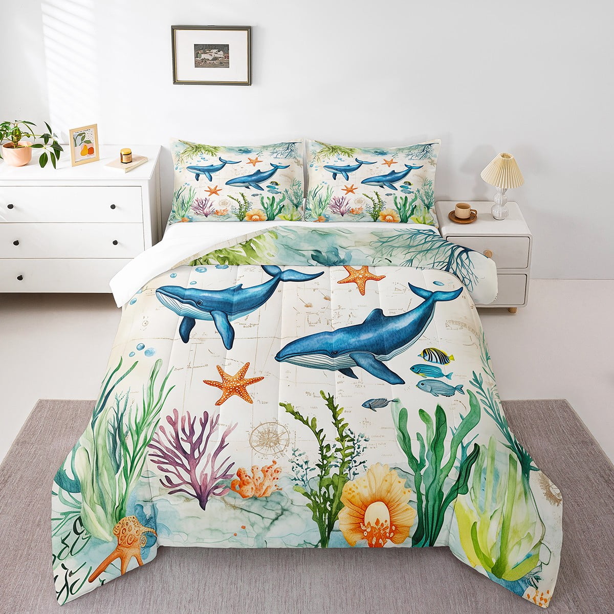 Whale Bedding Set Cute Ocean Animal Down Comforter Children Full Sea ...
