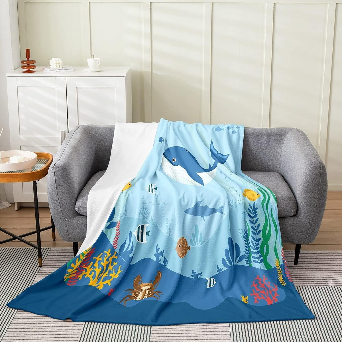 Kids Whale Plush Throw Blanket, 40"x50" Marine Life Sealife All Season ...