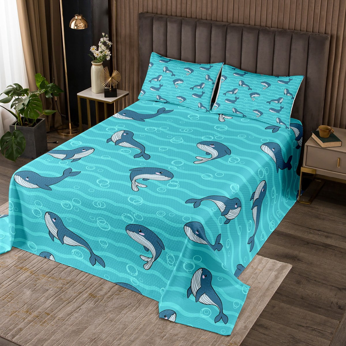 Kids Whale Quilt Set Twin, Sea Animal Bedding Set, Cute Cartoon Whale ...