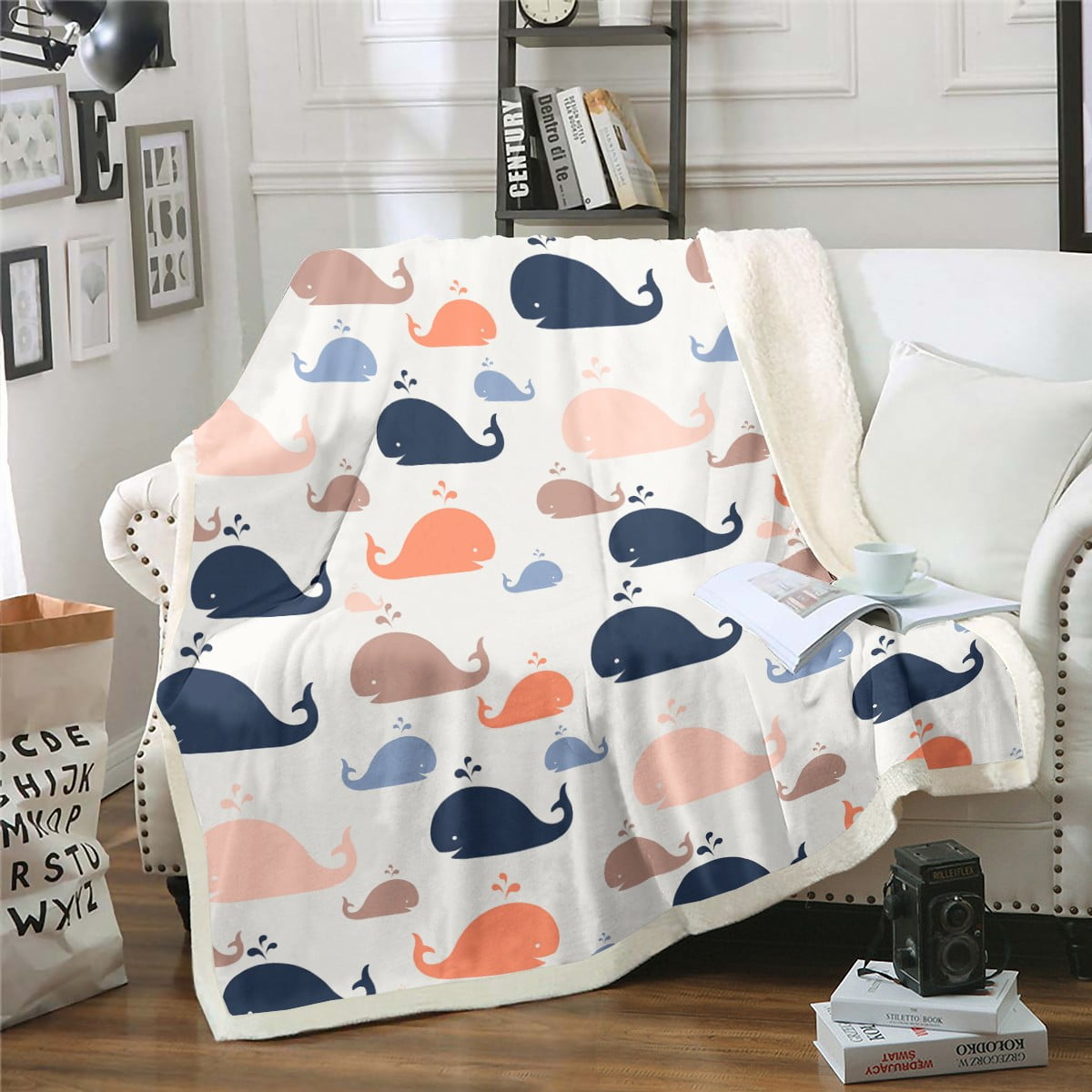 Whale Throw Blanket 40"X50", Cute Whale Marine Life Fleece Blanket for ...