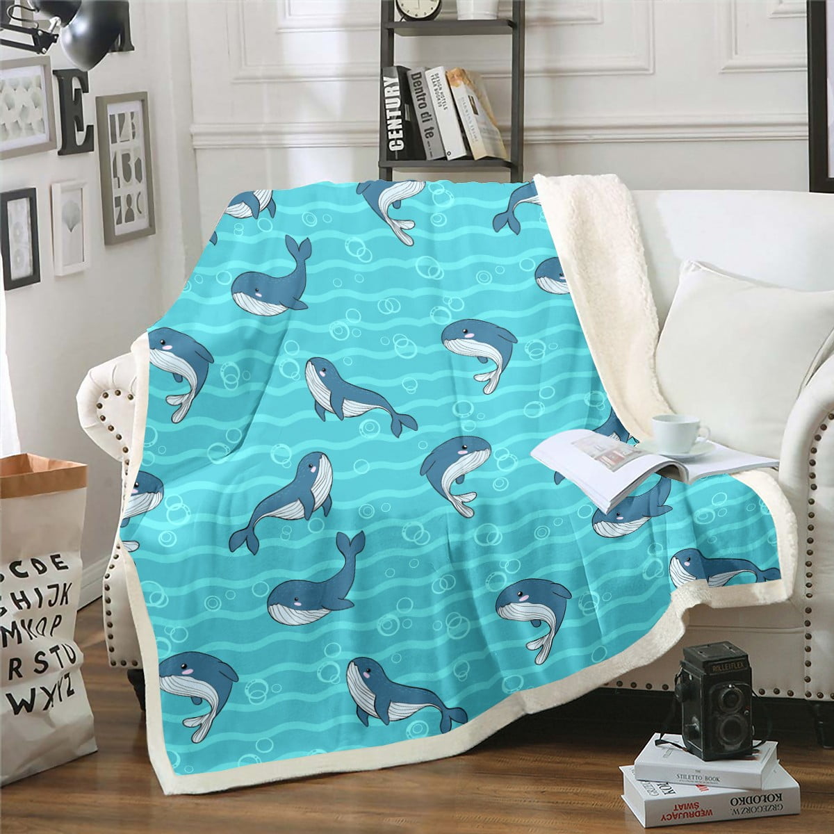 Kids Whale Throw Blanket 40"X50", Sea Animal Fleece Blanket, Cute ...