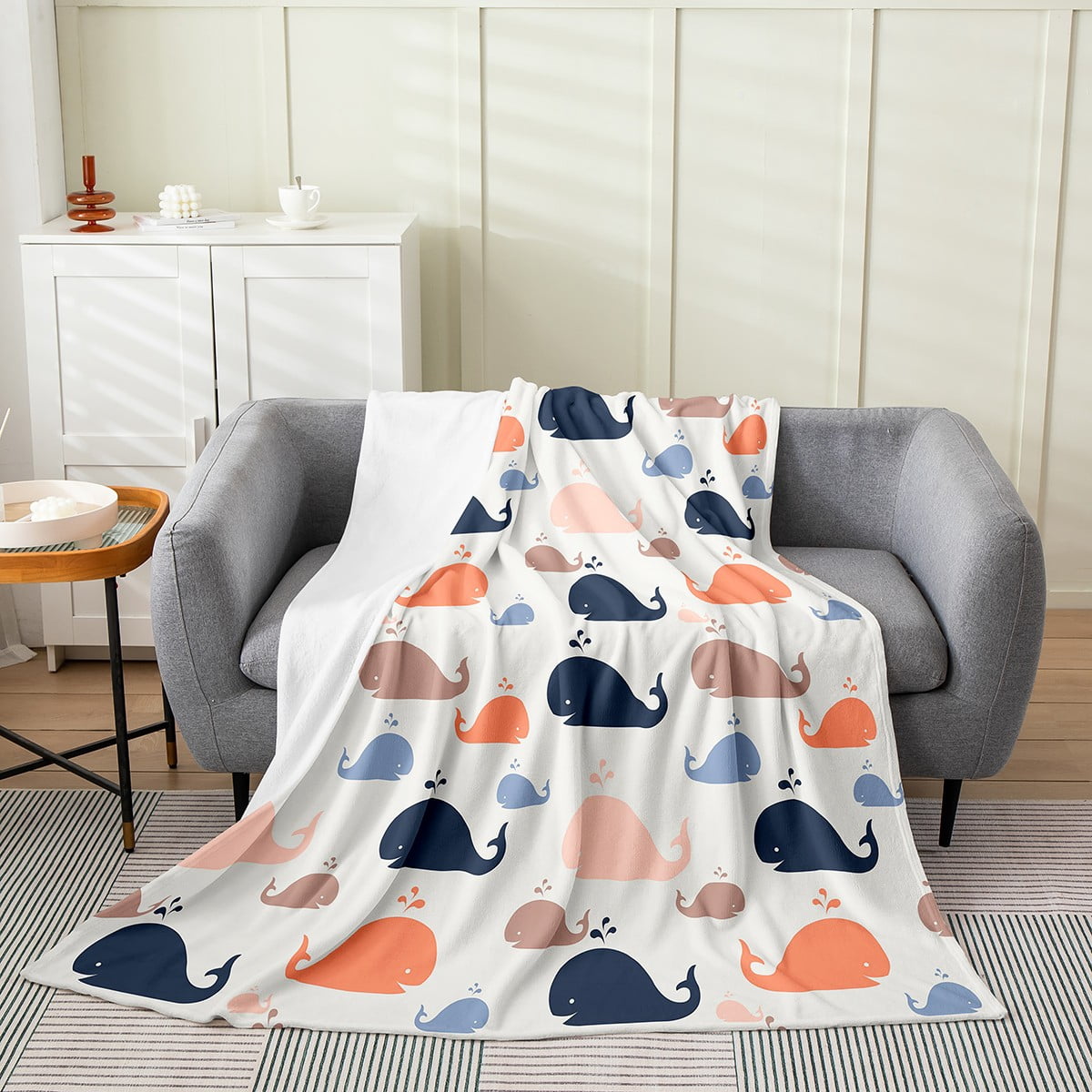 Whale Throw Blanket Queen Size, Cute Whale Marine Life Flannel Fleece ...