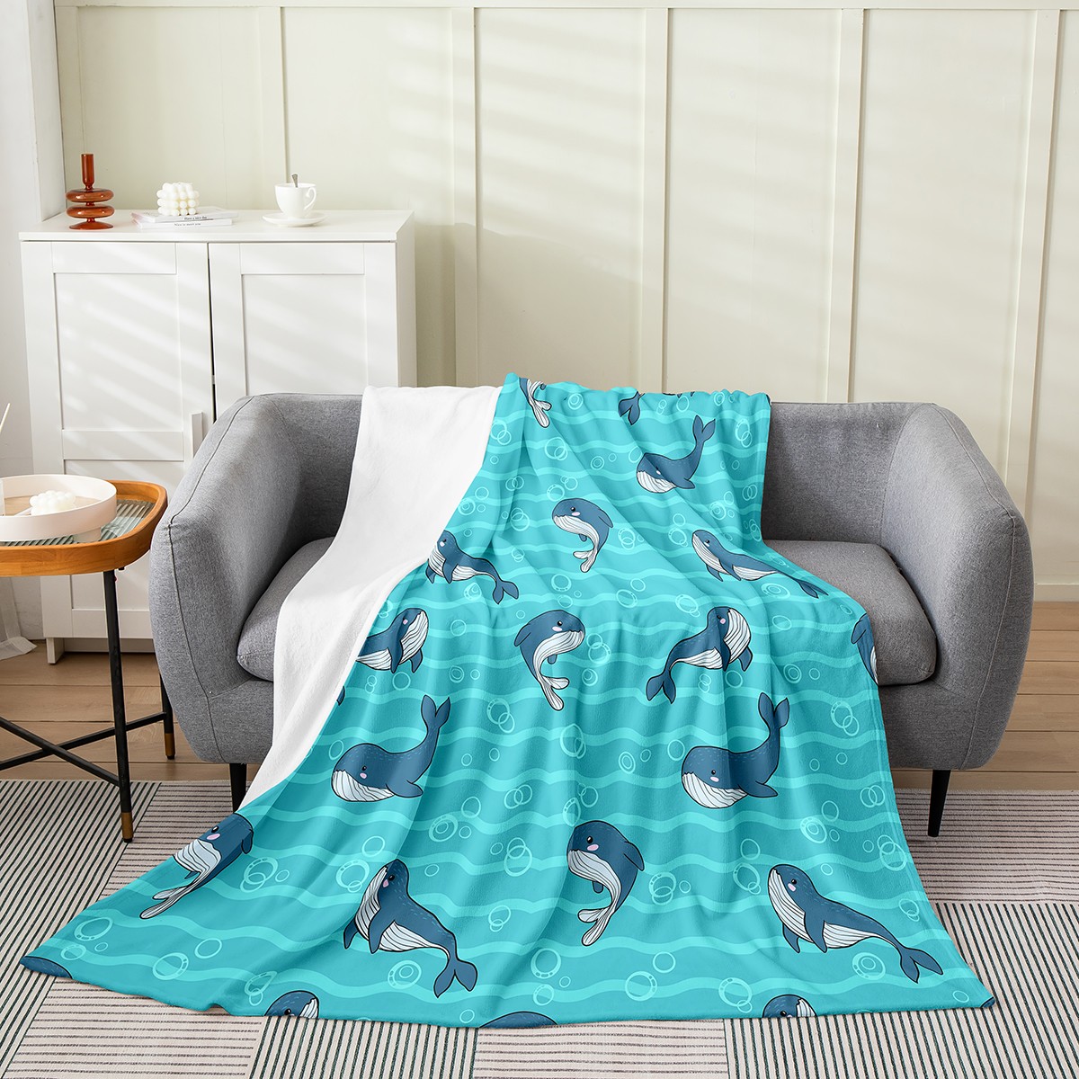 Whale Throw Blanket Throw Size, Sea Animal Flannel Fleece Blanket, Cute ...