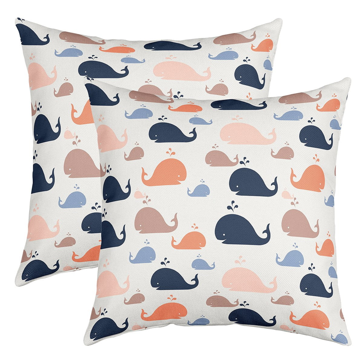Kids Whale Throw Pillow Covers 16x16 Inch Set of 2, Cute Whale Marine ...