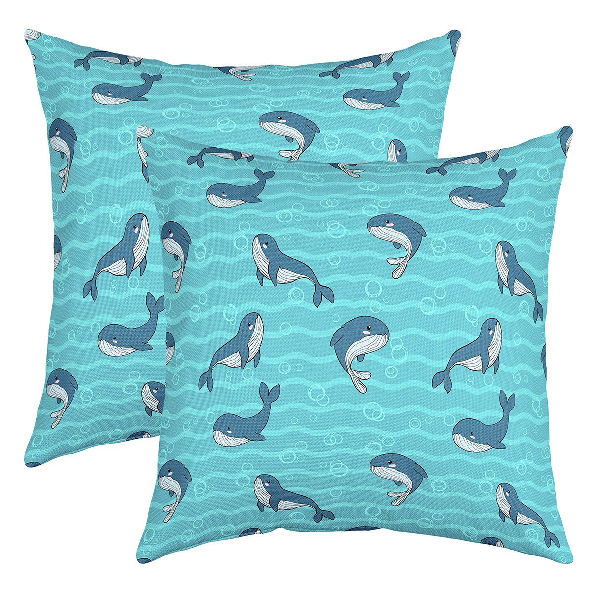 Kids Whale Throw Pillow Covers 24x24 Inch Set of 2, Sea Animal Pillow ...