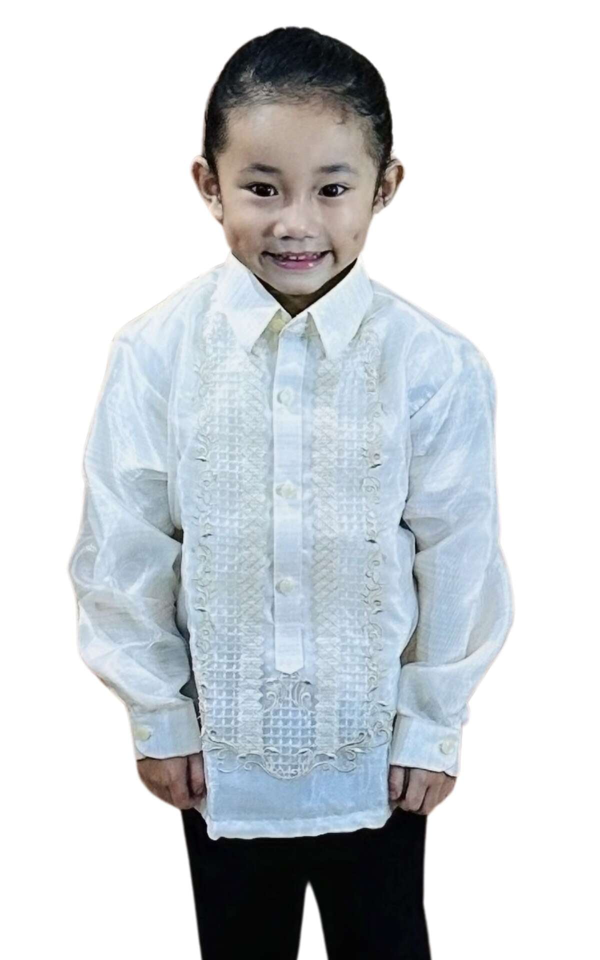 Kids White Long Sleeve Organza Barong Tagalog ORDER US SIZE (14 ...