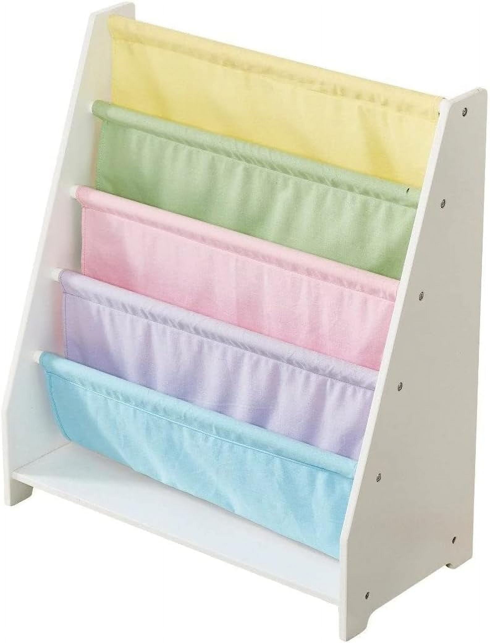 Kids White Wooden Canvas Sling Magazine Bookcase and Book Display ...