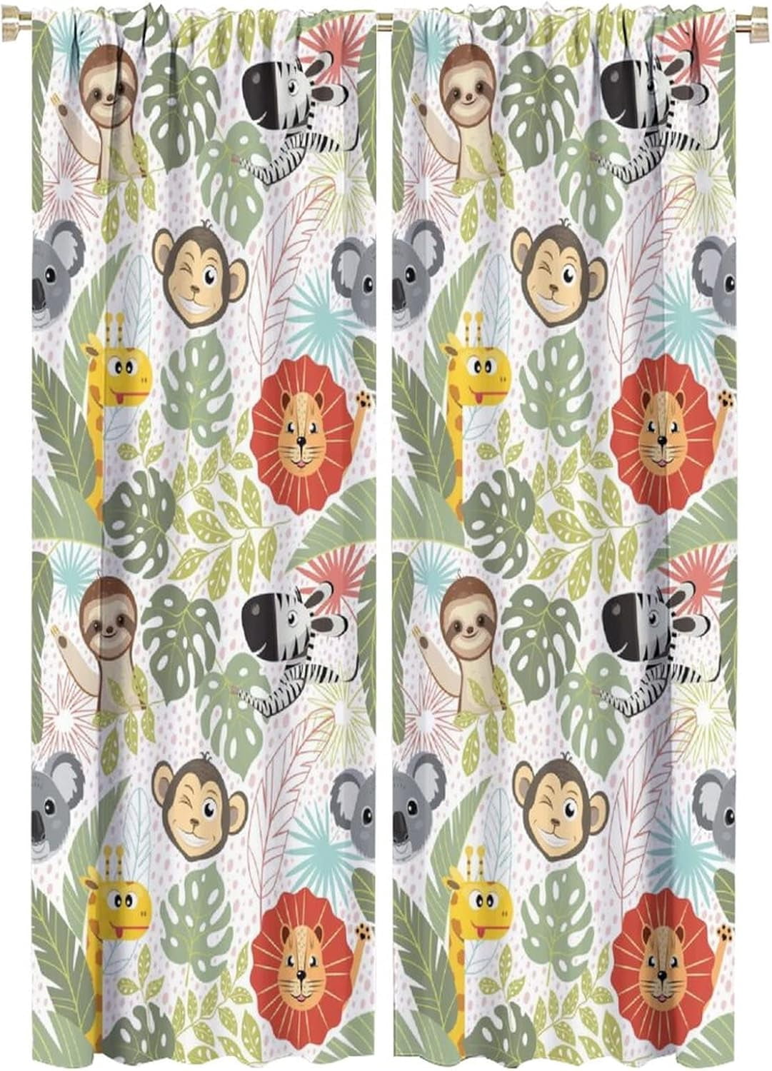 Kids Wildlife Curtains Colorful Cute Cartoon Funny Forest Animals Lion ...