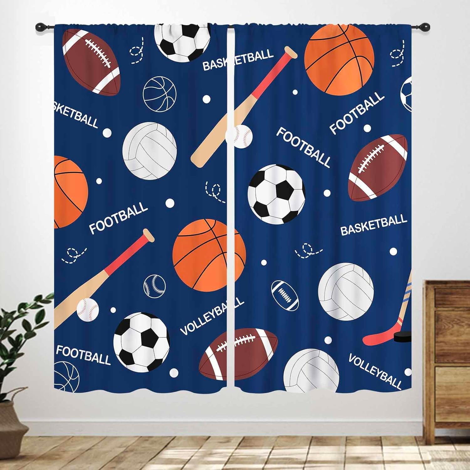 Kids Window Curtains for Bedroom,Sports Theme Cartoon Basketball ...