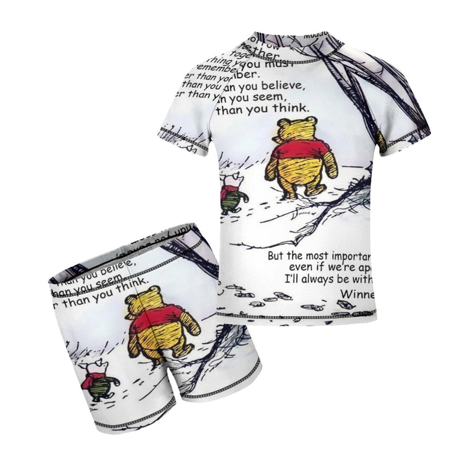 Kids Winnie The Poo Short Sleeve Swimwear Boys Two Piece Rash Guard ...