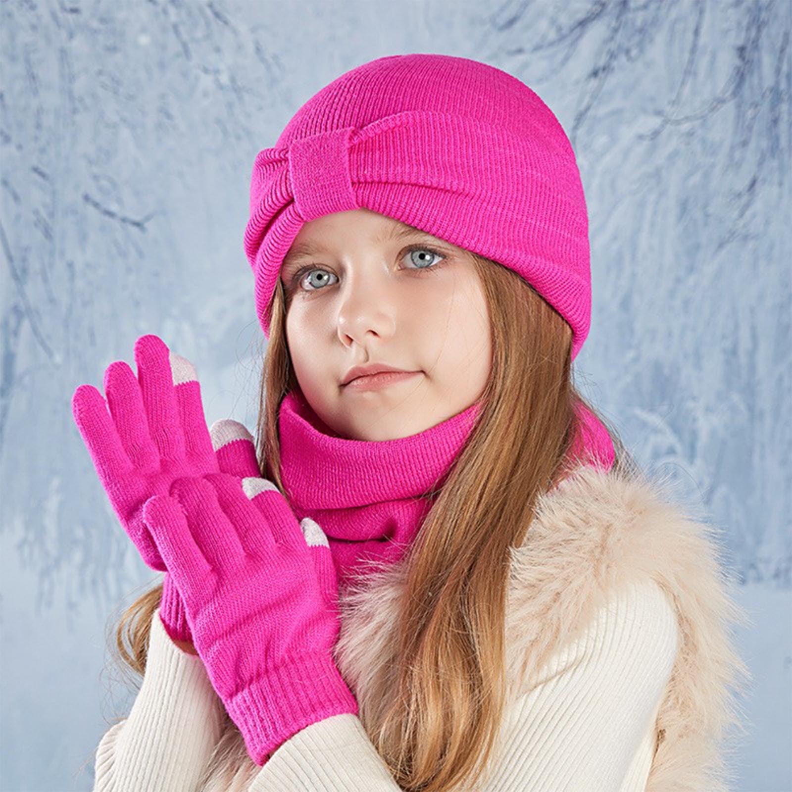 Kids Winter Beanie Hat Scarf Gloves Set for 3-8 Years Old Boys Girls ...