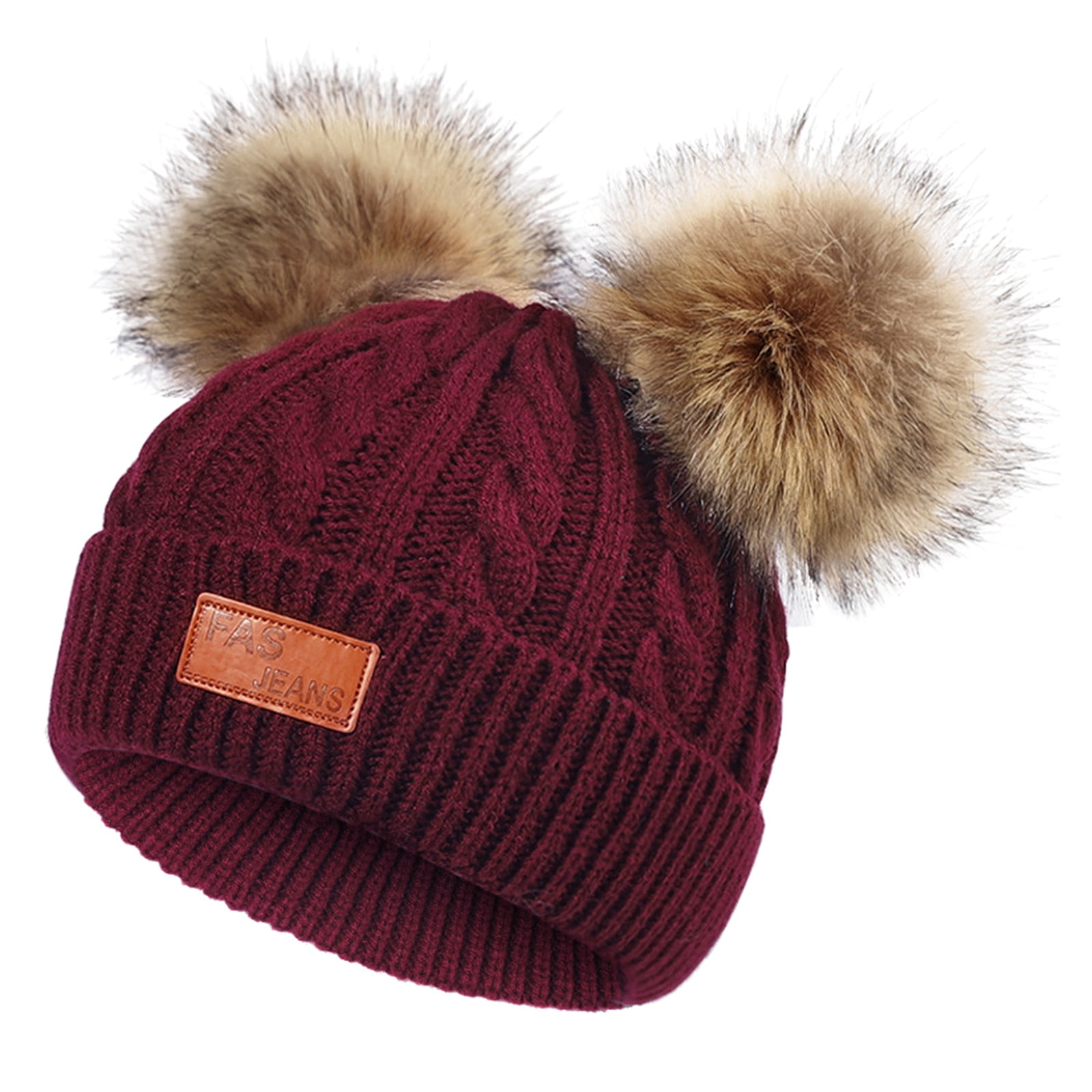 Kids Winter Beanie Hat Warm Knit Thick Ski Cap With PomPom For Girls ...