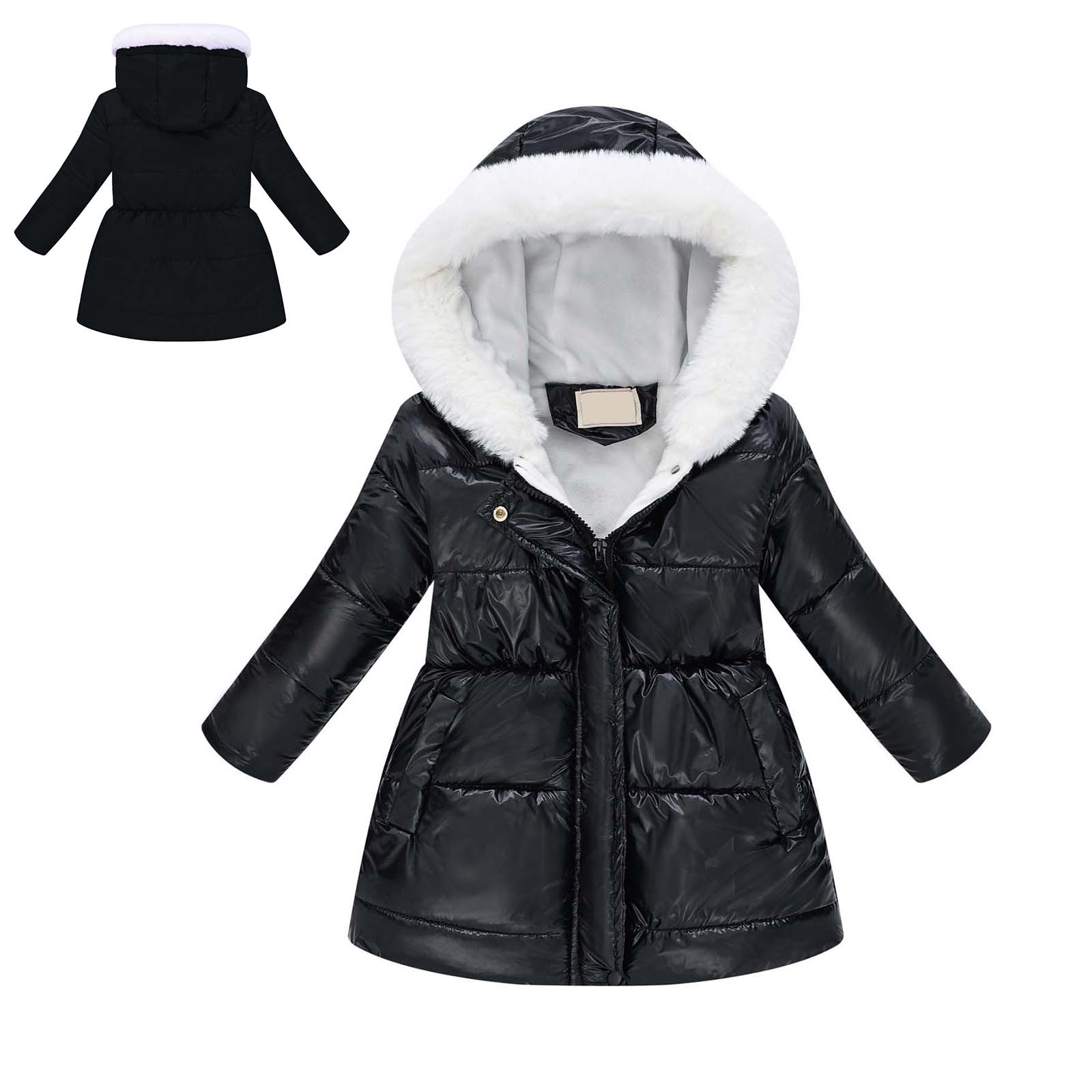 Kids Winter Coat for Girls with Hooded Puffer Jacket Kids Black Puffer ...